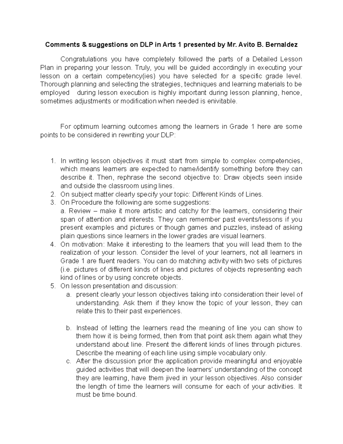 DLP-Evaluation - Detailed Lesson Plan - Comments & suggestions on DLP ...