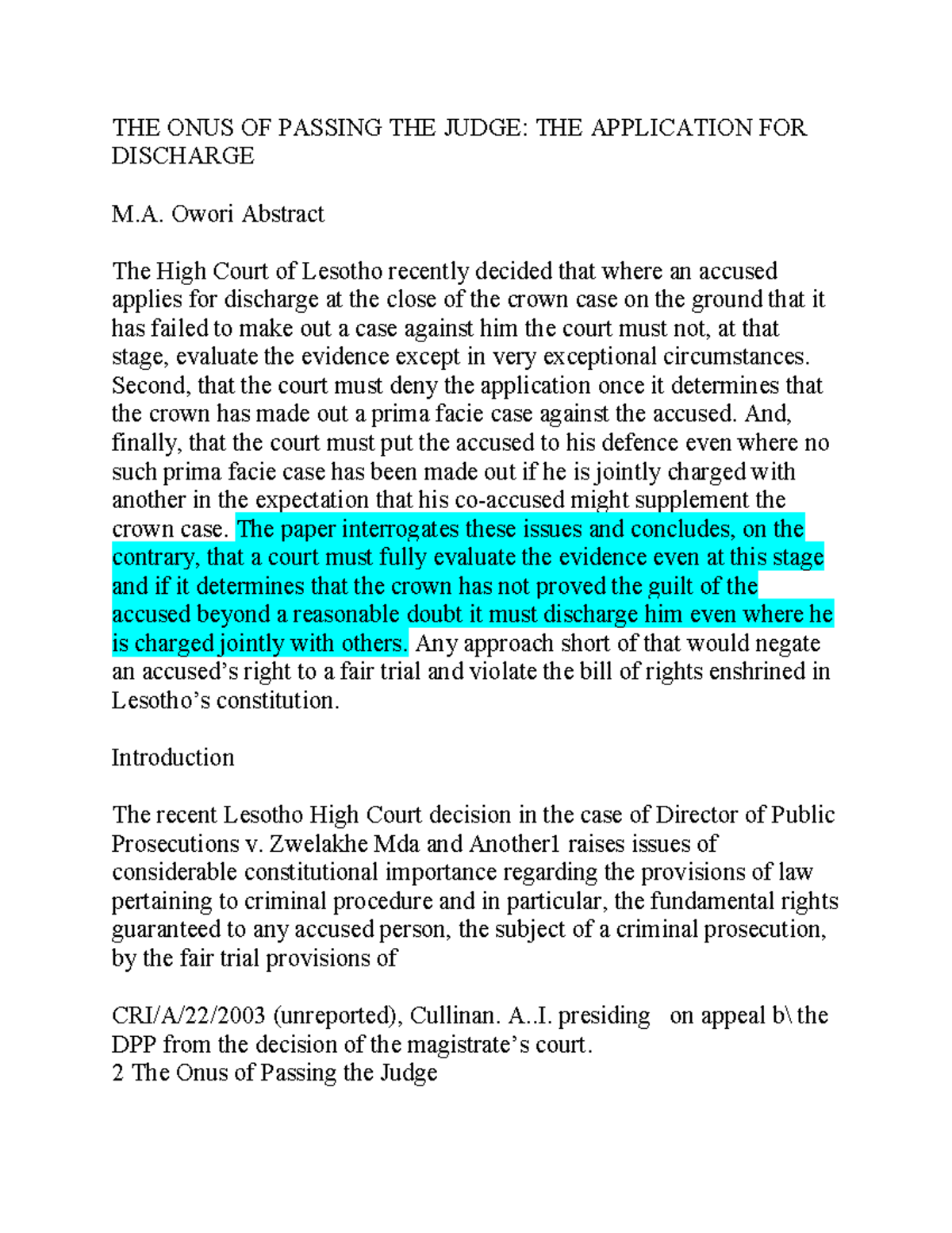 THE ONUS OF Passing THE Judge - THE ONUS OF PASSING THE JUDGE: THE ...