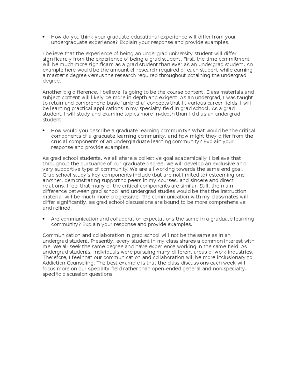 Being A Grad Student - Assignment - How do you think your graduate ...