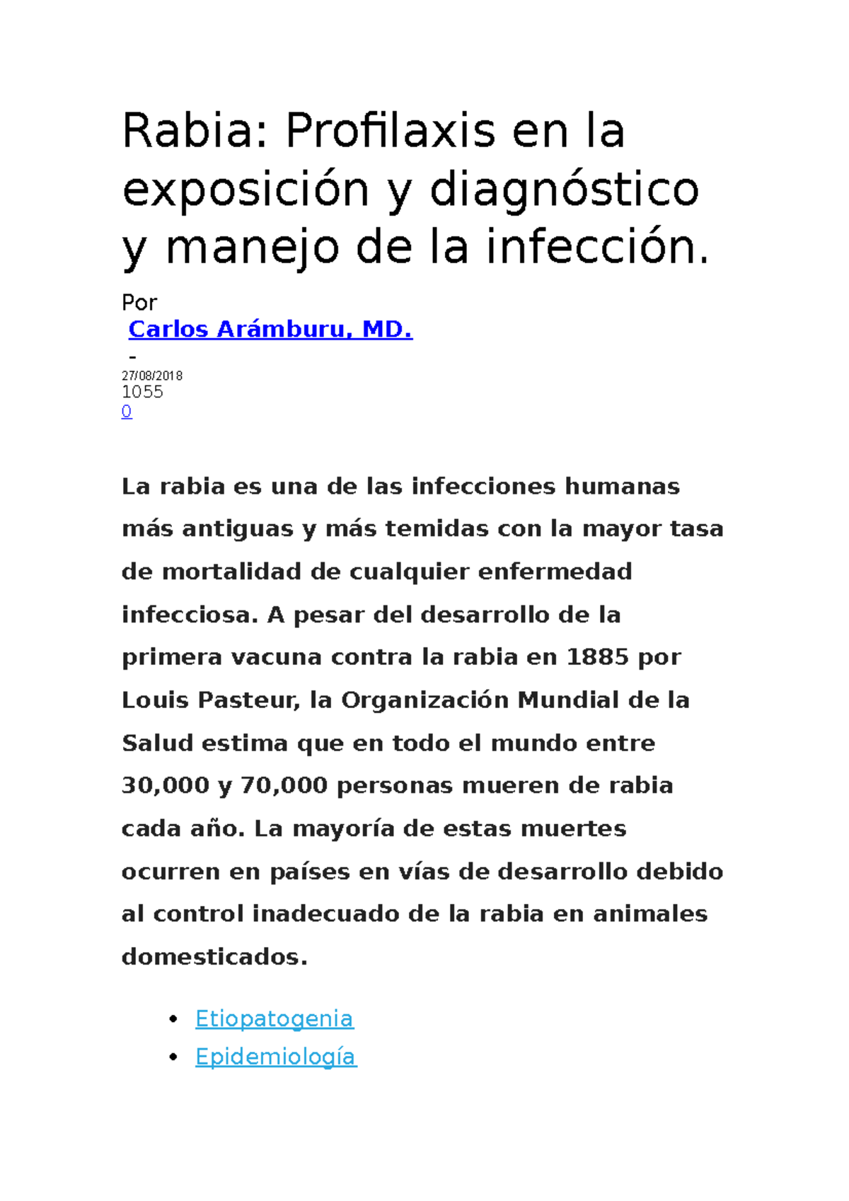 Rabia - Apuntes 1 - Rabia: Profilaxis en la exposición y diagnóstico y ...