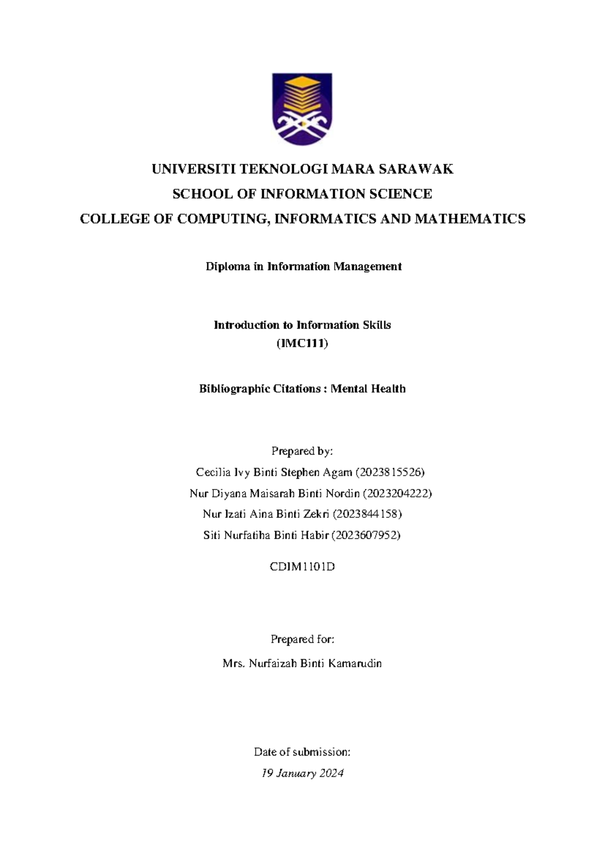 Assignment 3 Bibliographic Citations - UNIVERSITI TEKNOLOGI MARA ...