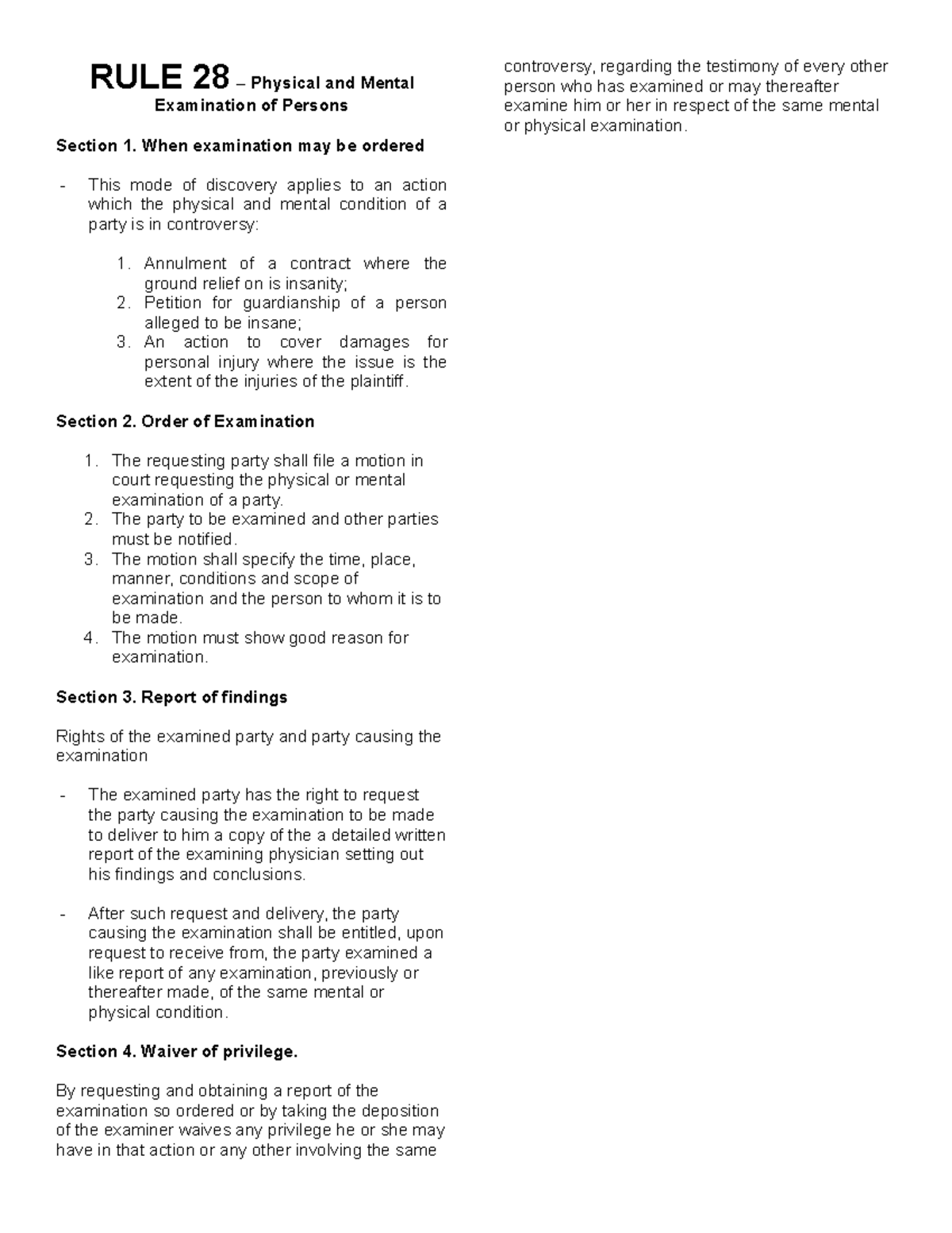RULE 28 - Reviewer - RULE 28 – Physical and Mental Examination of ...
