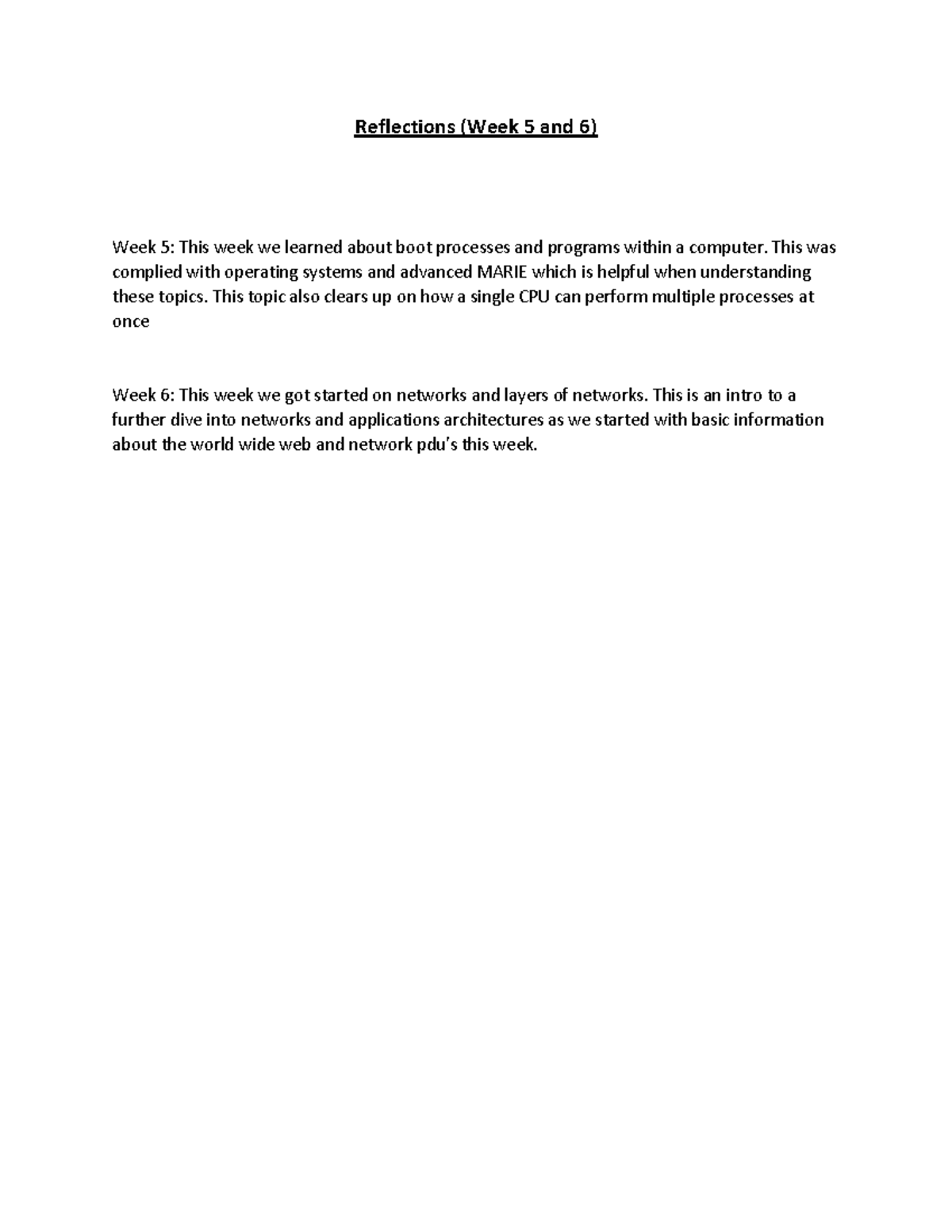 Reflections - This was complied with operating systems and advanced ...