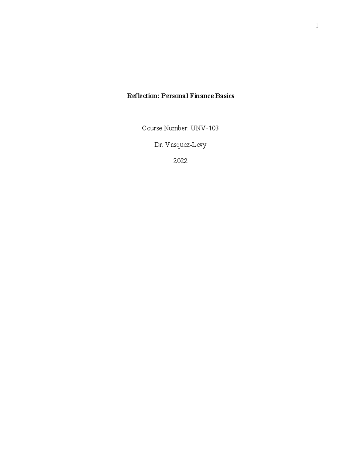 Reflection- Perosnal Finance Basics - Reflection: Personal Finance ...