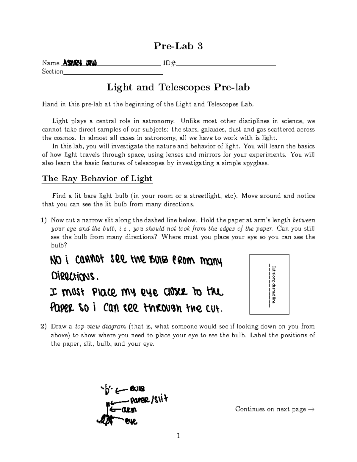 AY3 3 prelab - Pre-Lab 3 ####### Name ID# ####### Section Light and ...