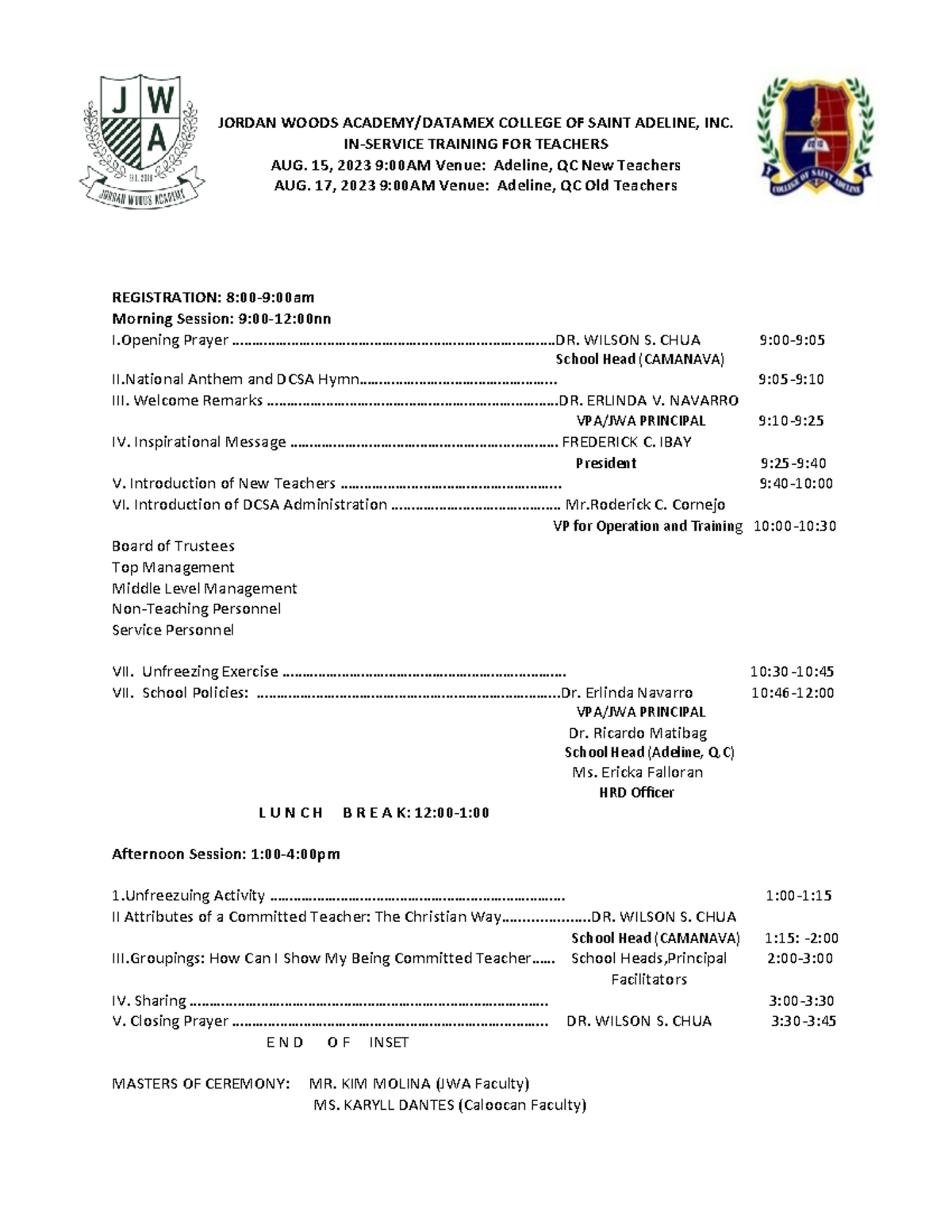 Datamex- Inset - acdcc - JORDAN WOODS ACADEMY/DATAMEX COLLEGE OF SAINT ...