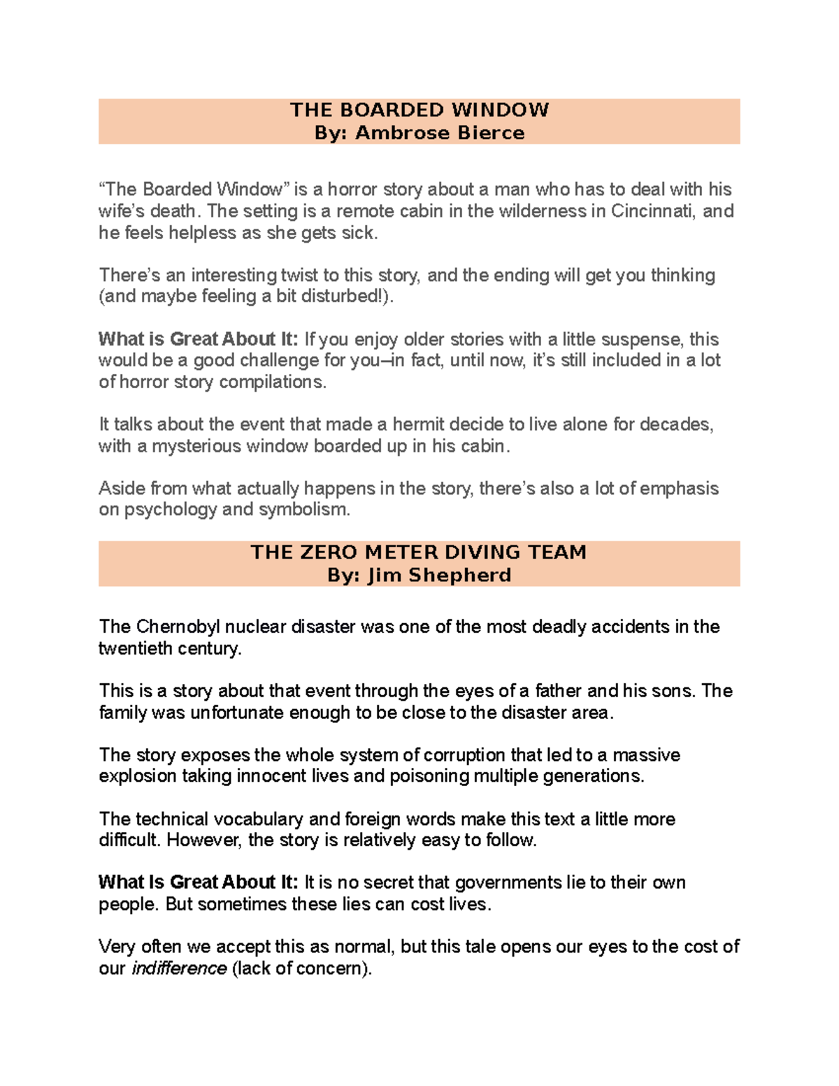 The Five Short Stories Entry 4 - THE BOARDED WINDOW By: Ambrose Bierce ...