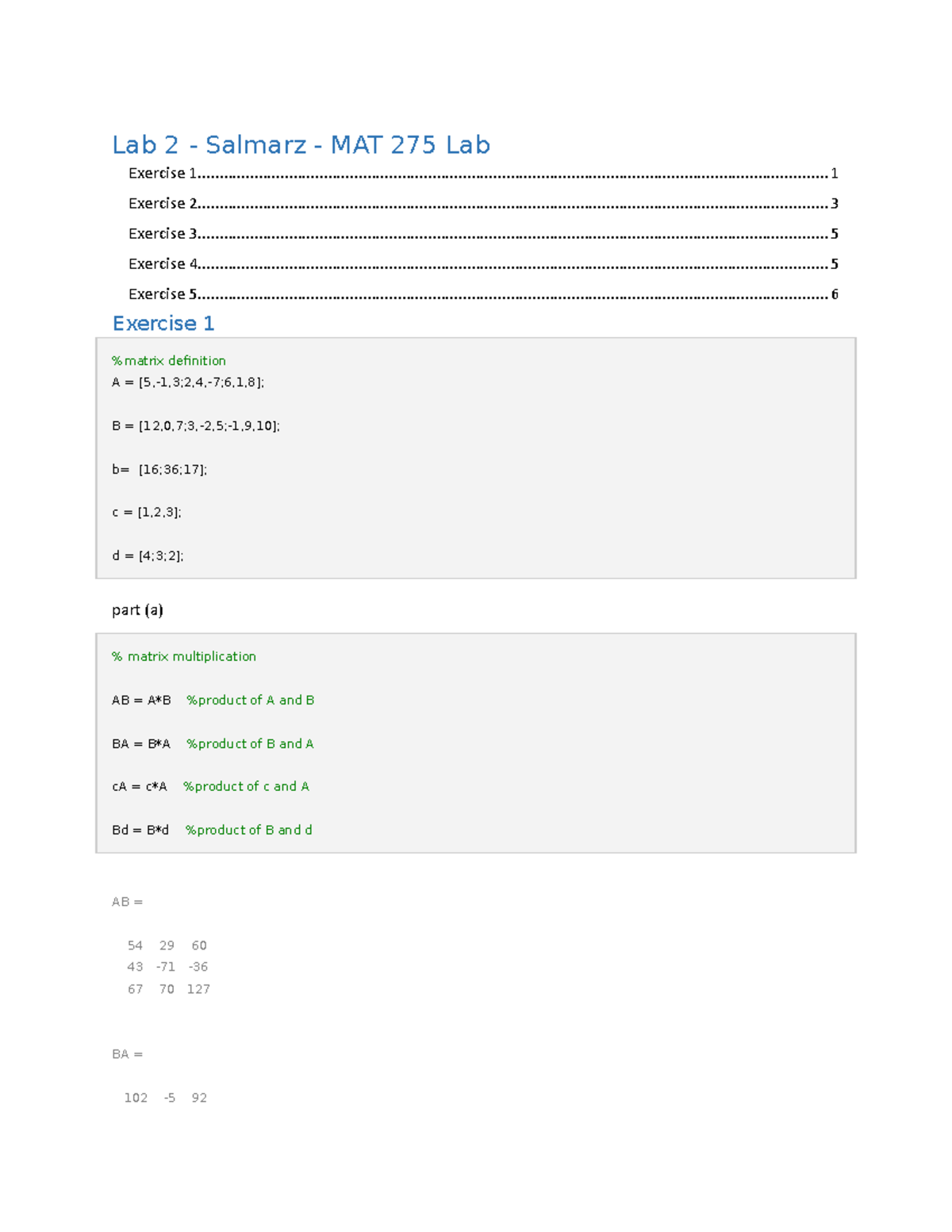 Lab 2 - Salmarz - MAT 275 Lab - Lab 2 - Salmarz - MAT 275 Lab Exercise ...