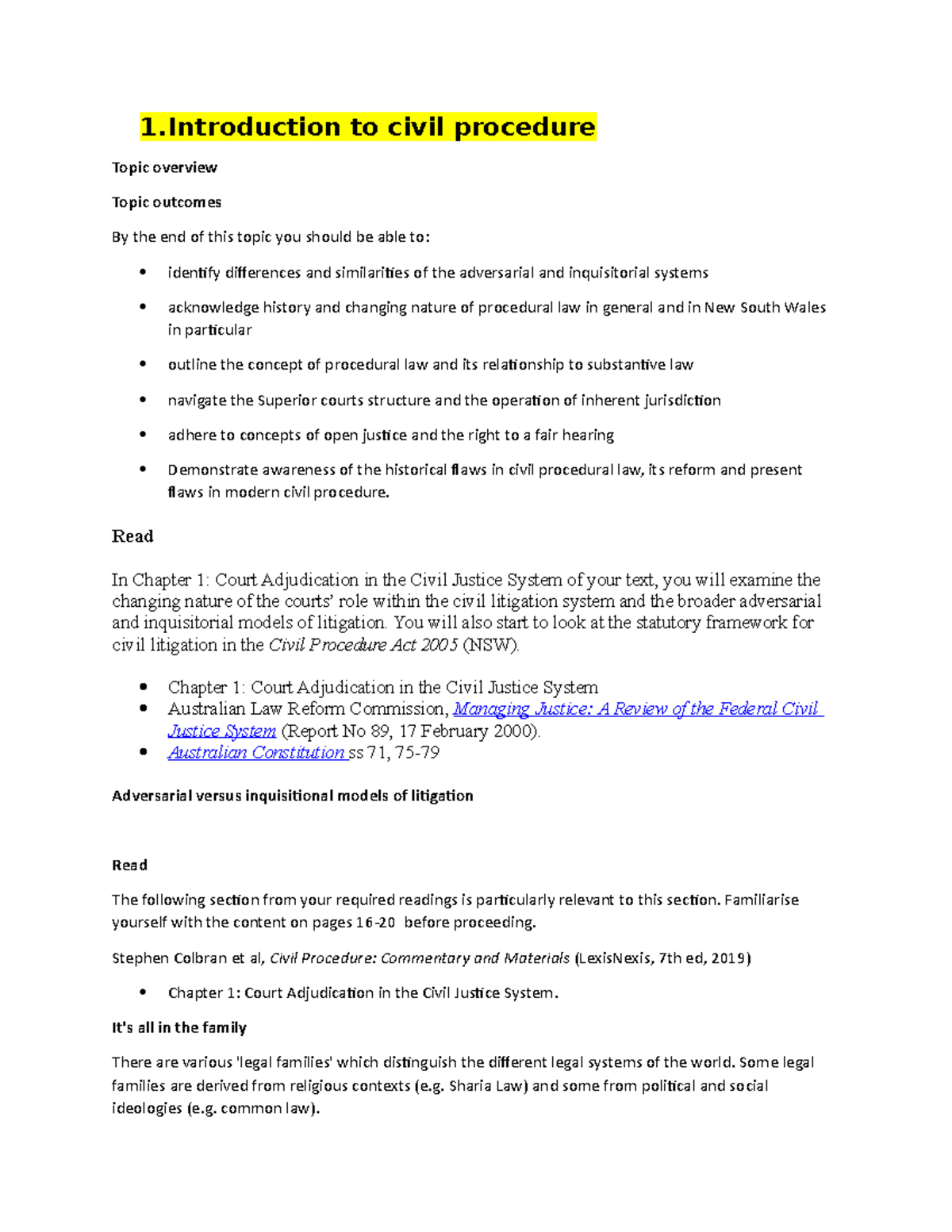 Introduction to civil procedure - 1 to civil procedure Topic overview ...