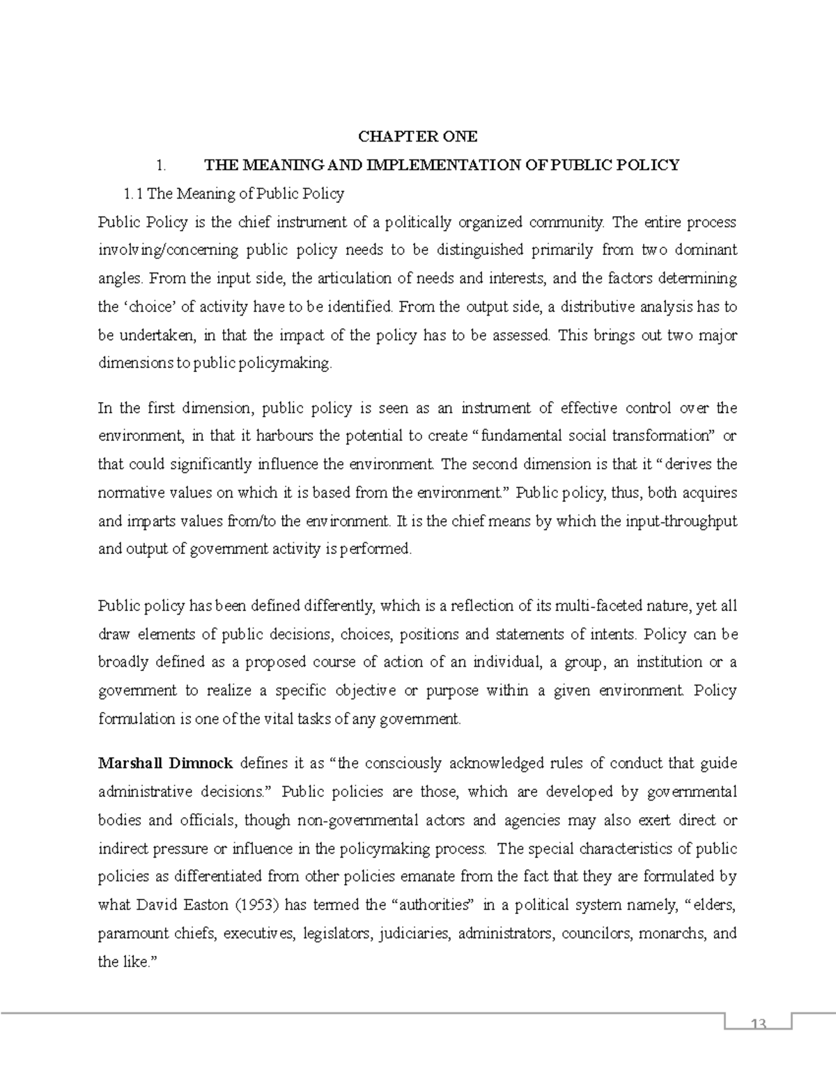 Chapter ONE pub policy - JEMAL ALI - CHAPTER ONE 1. THE MEANING AND ...