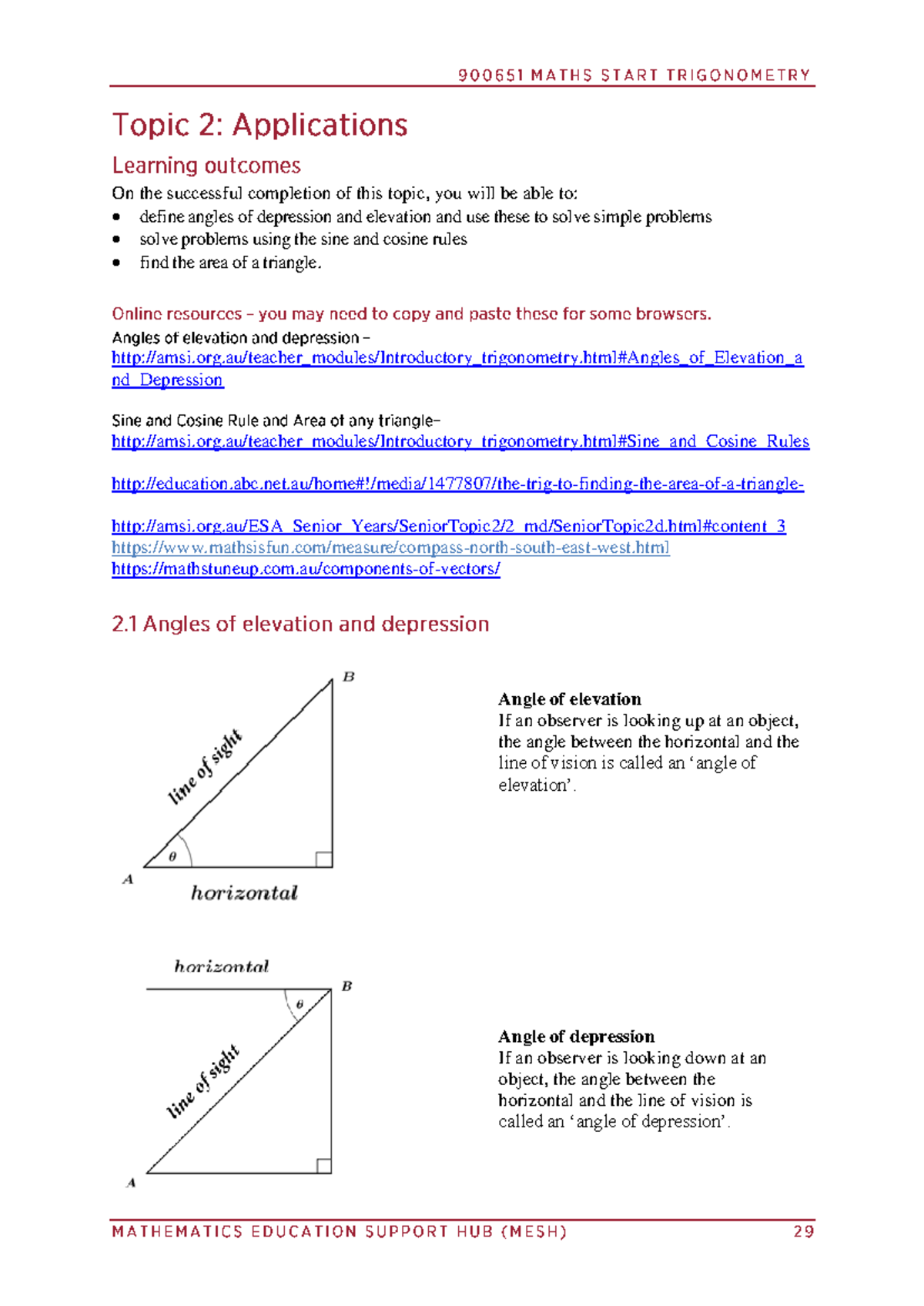 Topic 2 Applications involving triangles with and without right angles ...