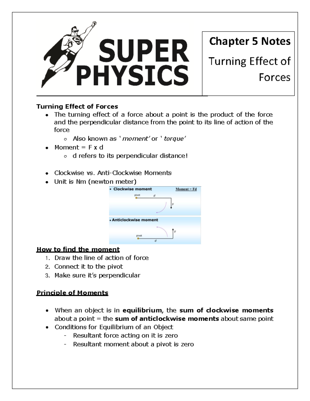 C5 Turning Effect of Forces Notes - Chapter 5 Notes Turning Effect of ...