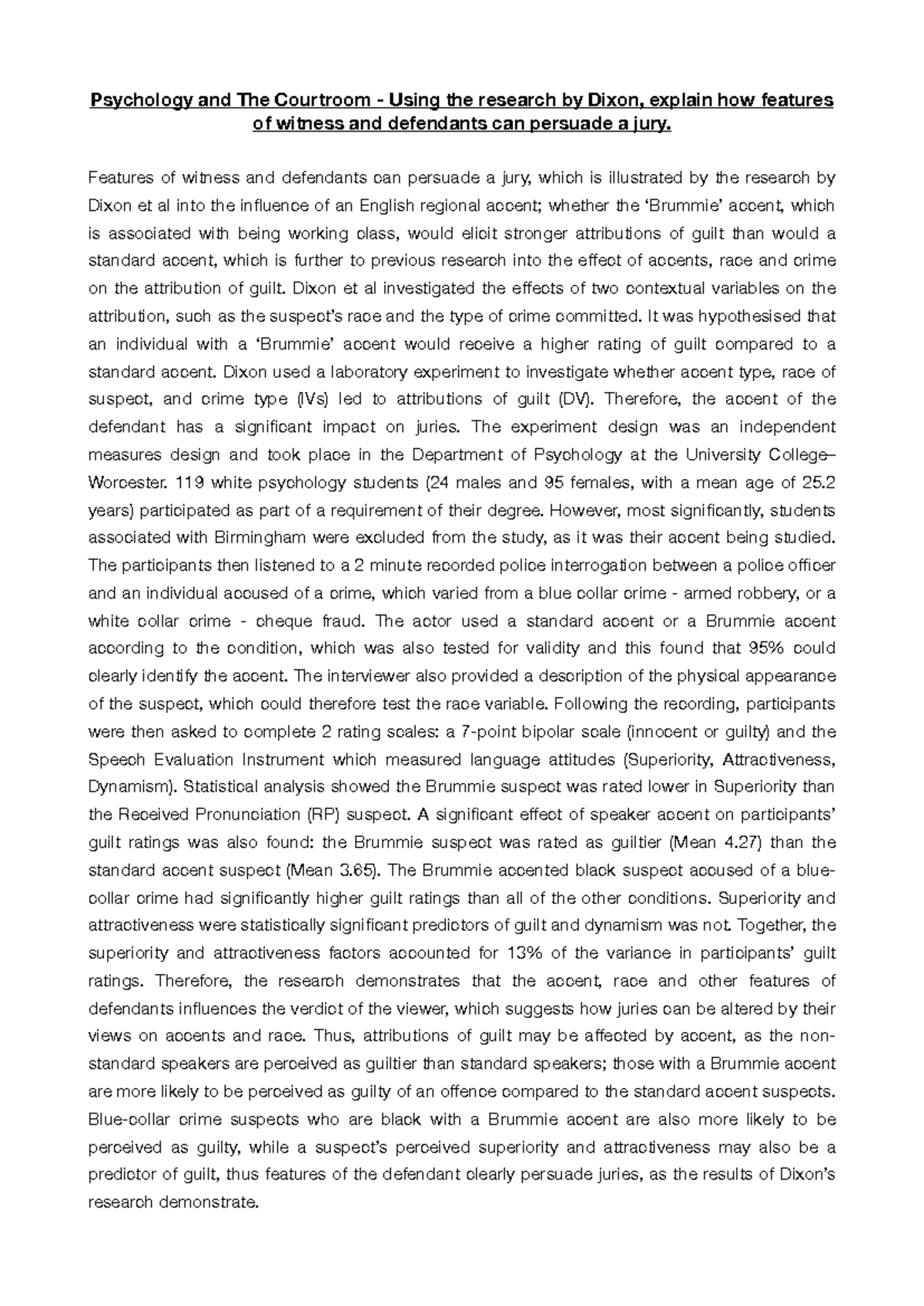 Psychology and The Courtroom - Features of witness and defendants can ...