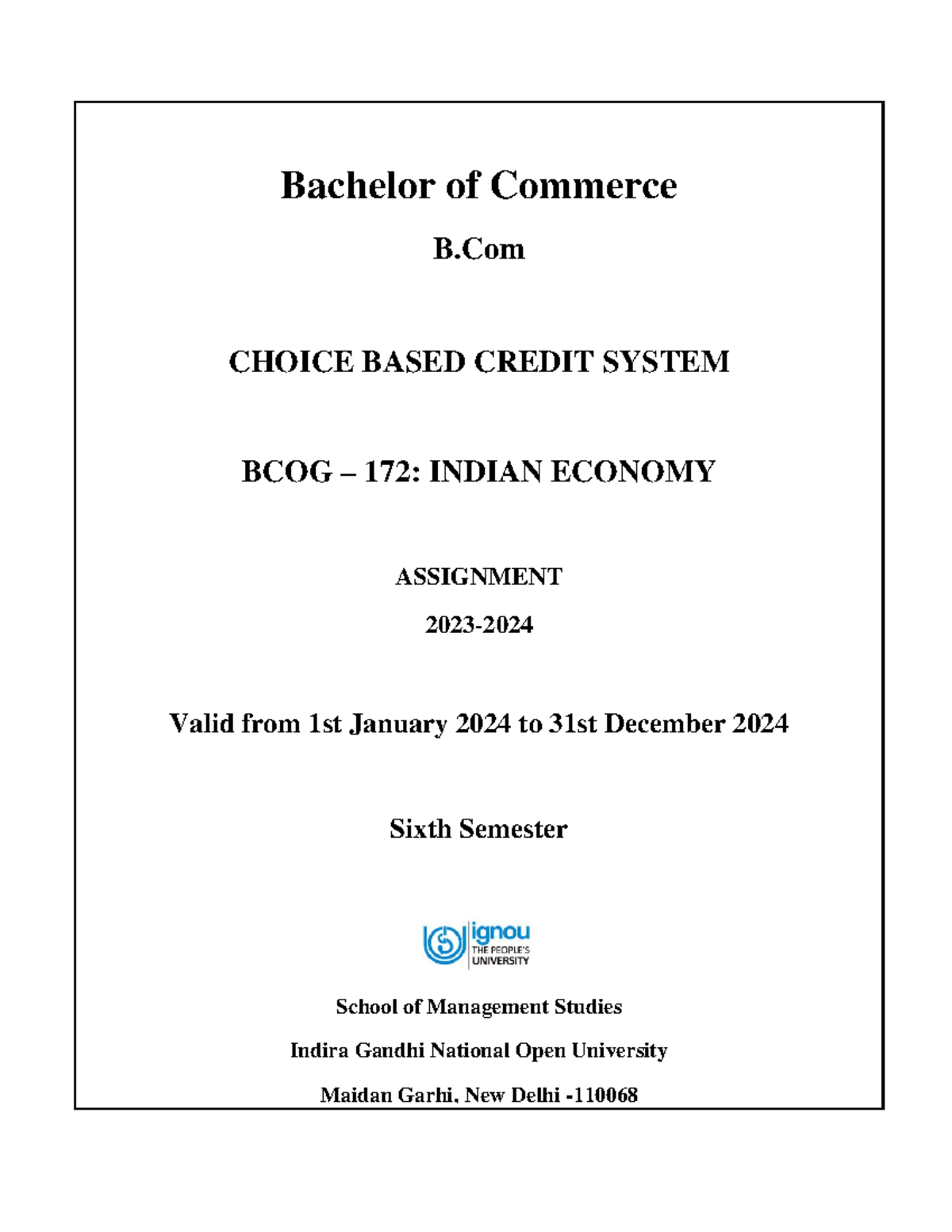 BCOG-172 - Practice - Bachelor of Commerce B CHOICE BASED CREDIT SYSTEM ...