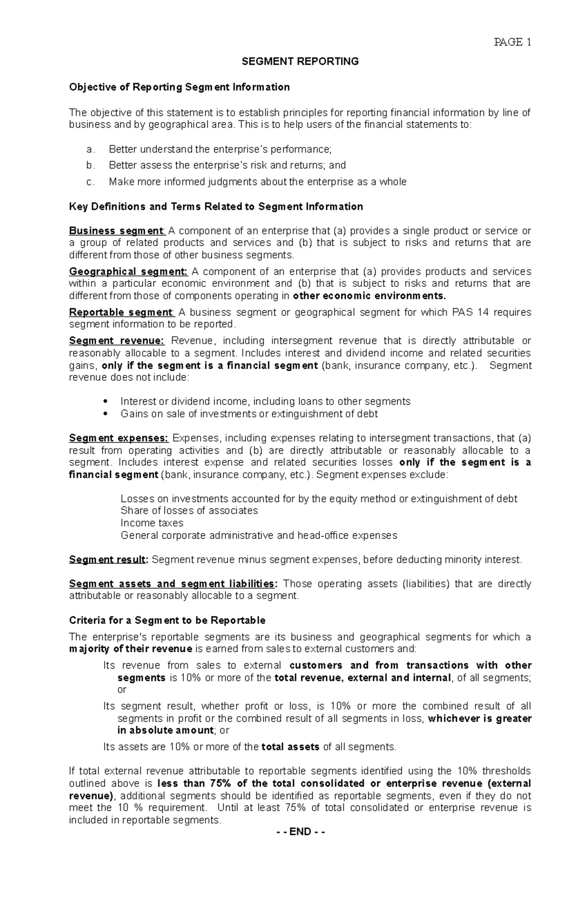 Segment Reporting - notes & practice material for FAR - PAGE 1 SEGMENT ...