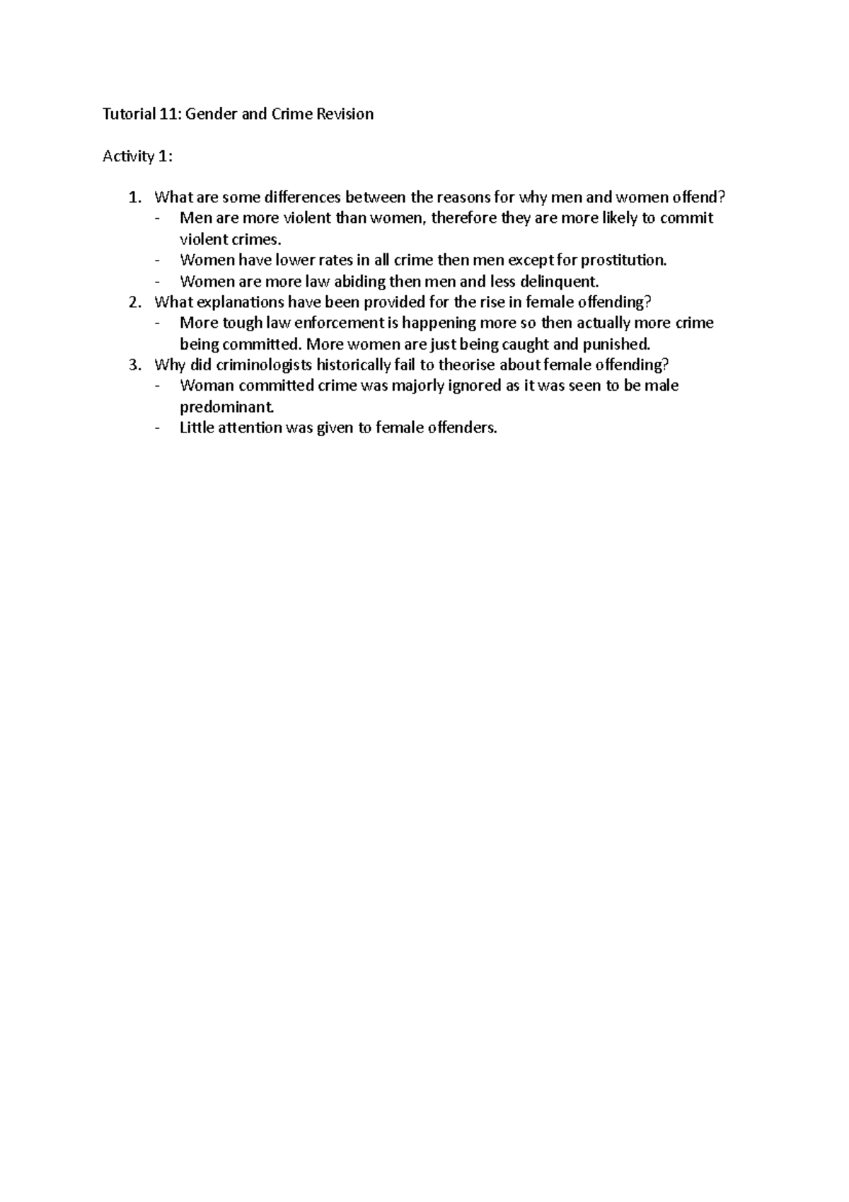 Tutorial 11- Answers - Tutorial 11: Gender and Crime Revision Activity ...