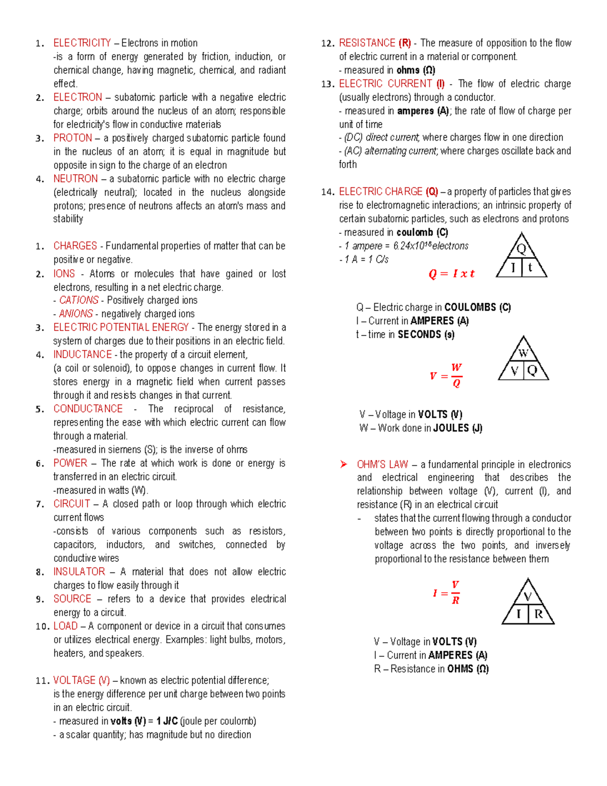MOD-1- Reviewer - notes - ELECTRICITY – Electrons in motion -is a form ...