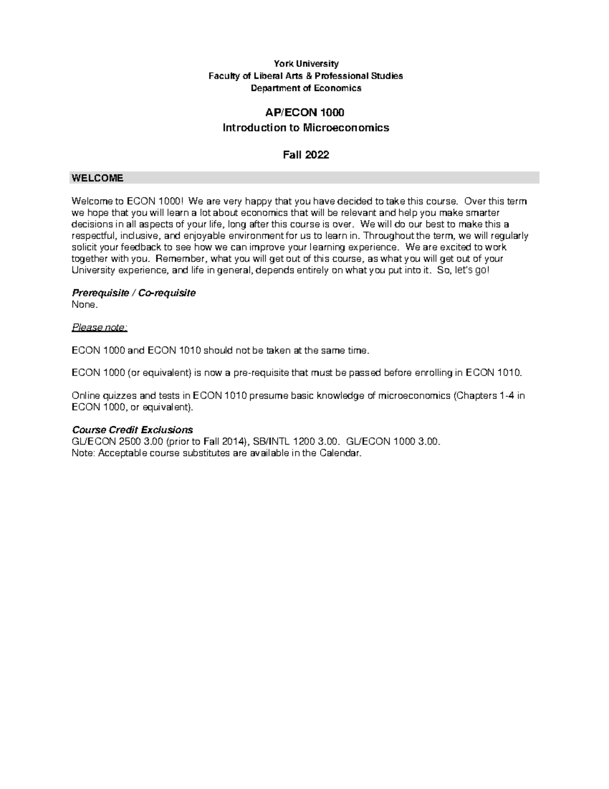 F22 Econ 1000 Course Outline - York University Faculty of Liberal Arts ...