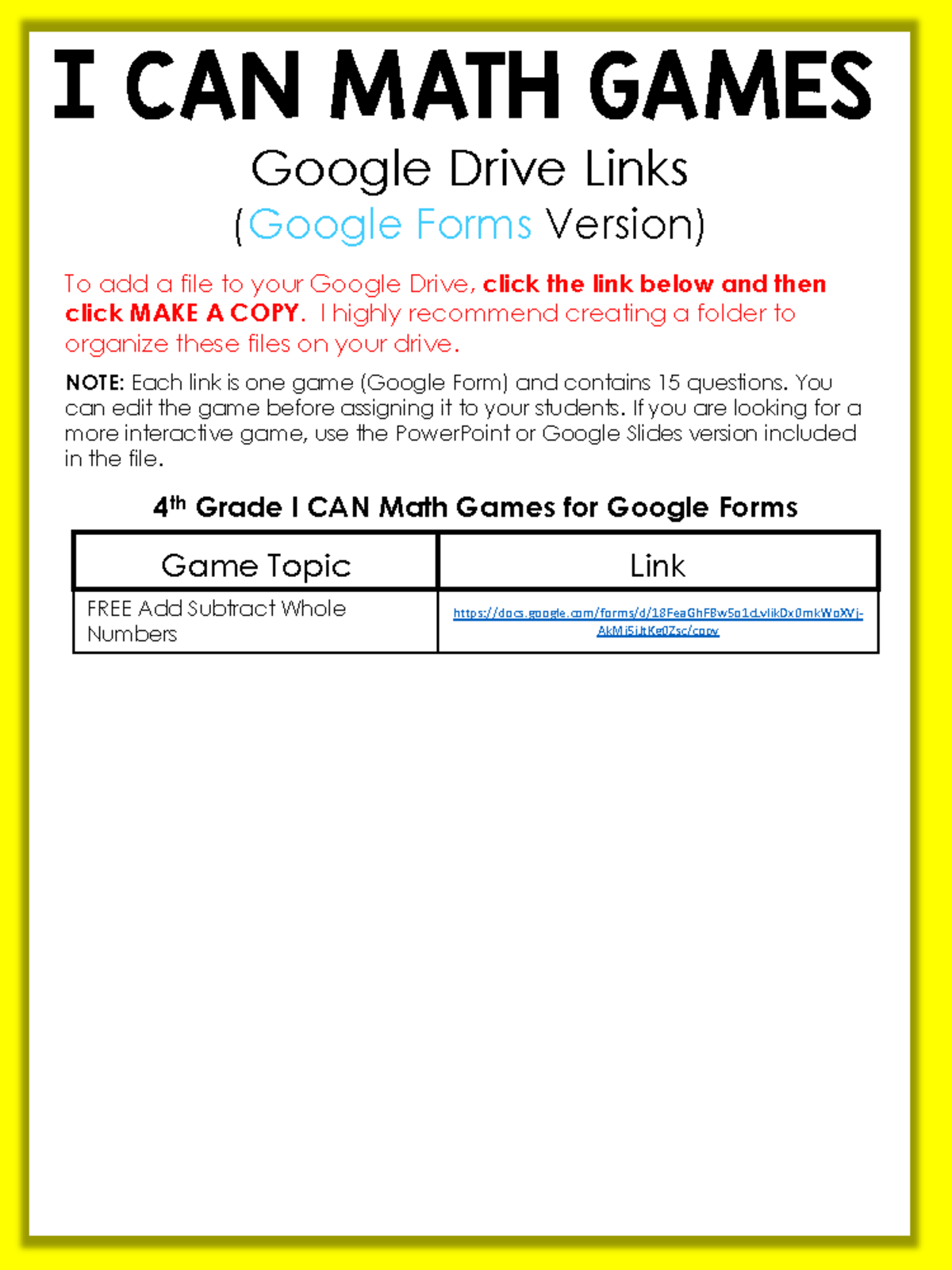 4 Google Forms Version - 4th I CAN MATH Games - Google Drive Links ...
