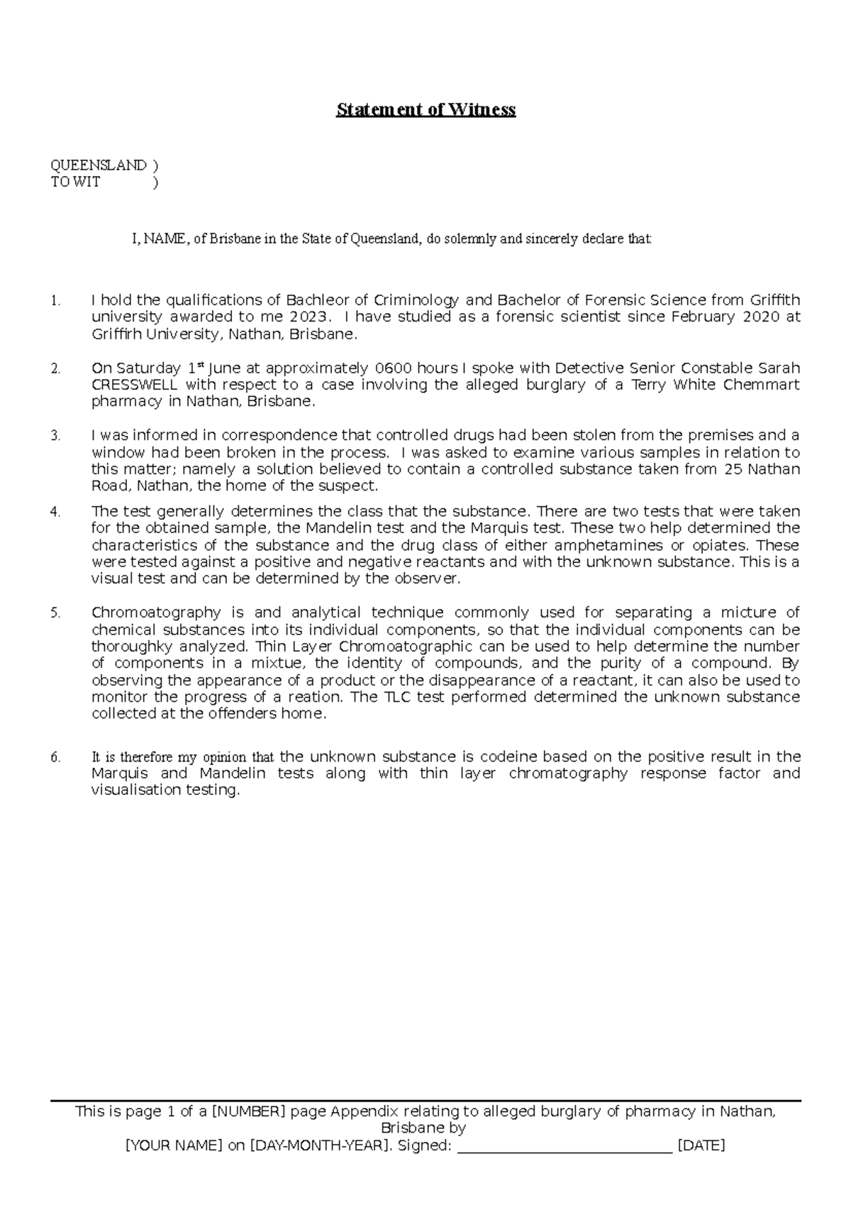 Statement of the court - Statement of Witness QUEENSLAND ) TO WIT ) I ...
