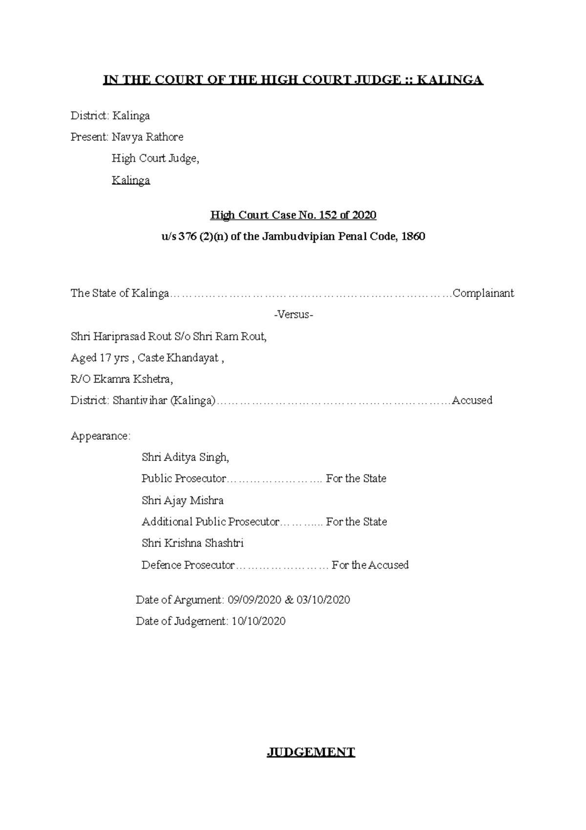 Judgment Writing - IN THE COURT OF THE HIGH COURT JUDGE :: KALINGA ...