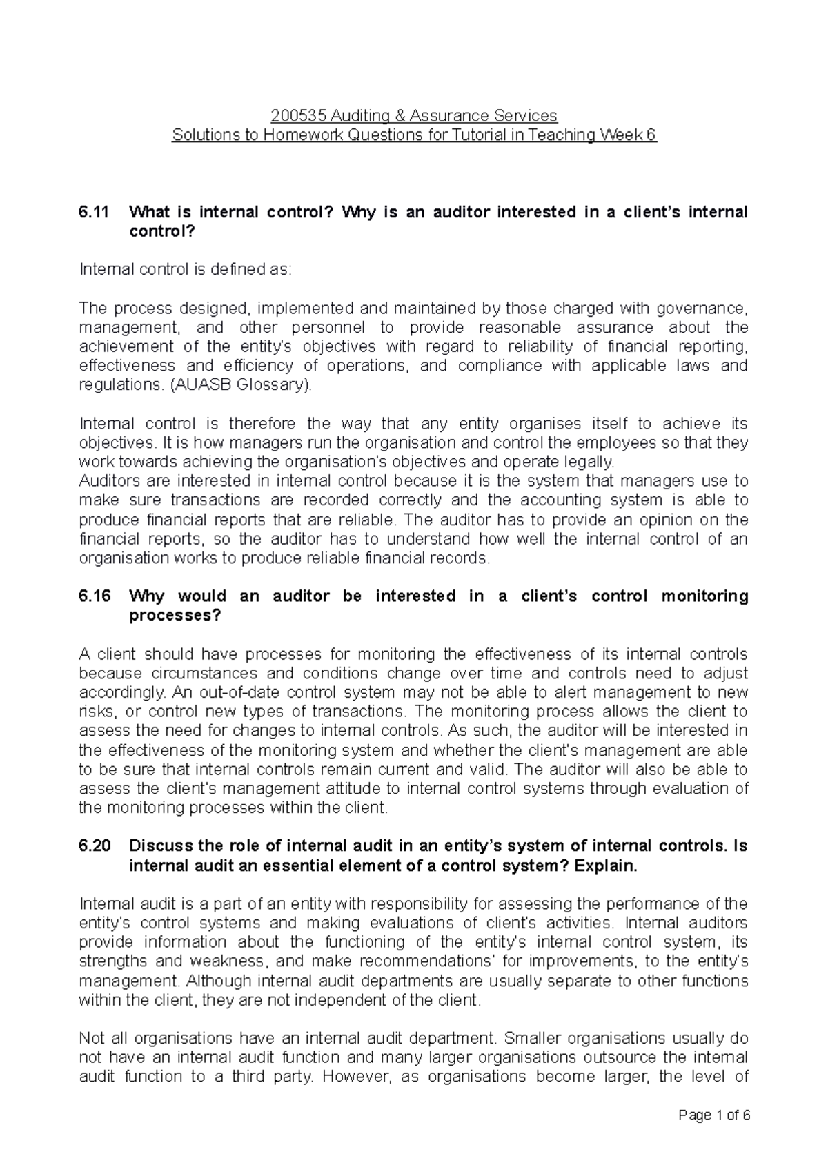 Solutions for homework a UT2021 - 200535 Auditing & Assurance Services Solutions to Homework ...