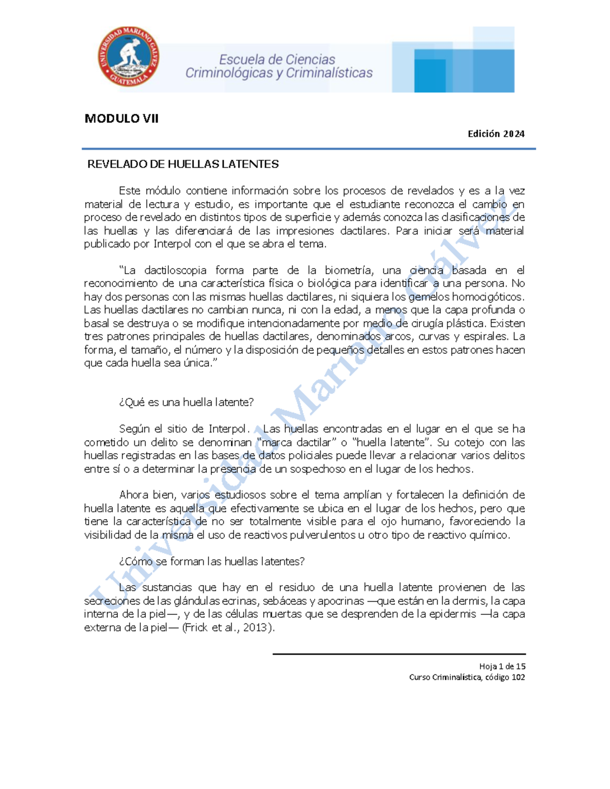 Módulo 7 Revelado de huellas latentes - Edición 2024 Hoja 1 de 15 ...