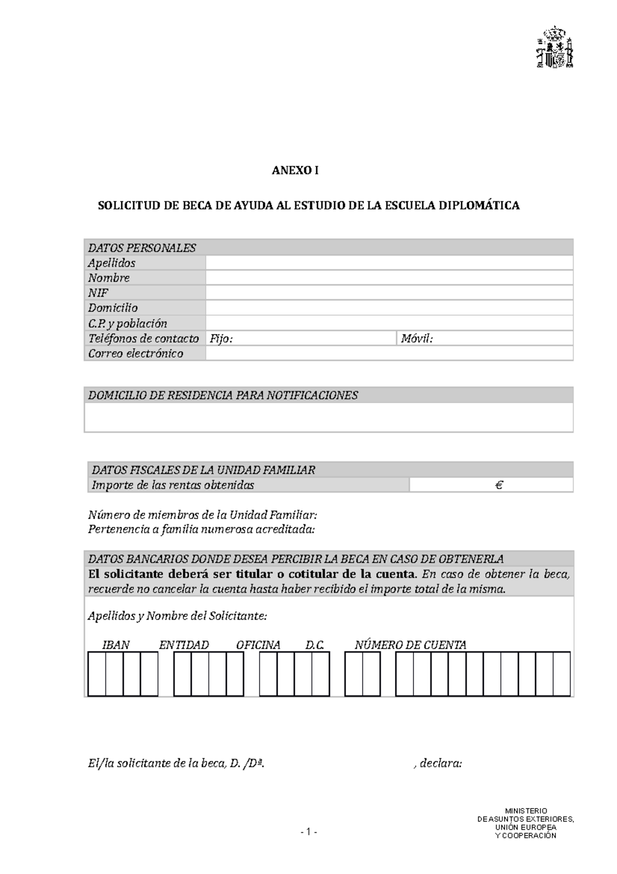 Formulario Becas de ayuda al estudio Febrero 23 - ANEXO I SOLICITUD DE ...