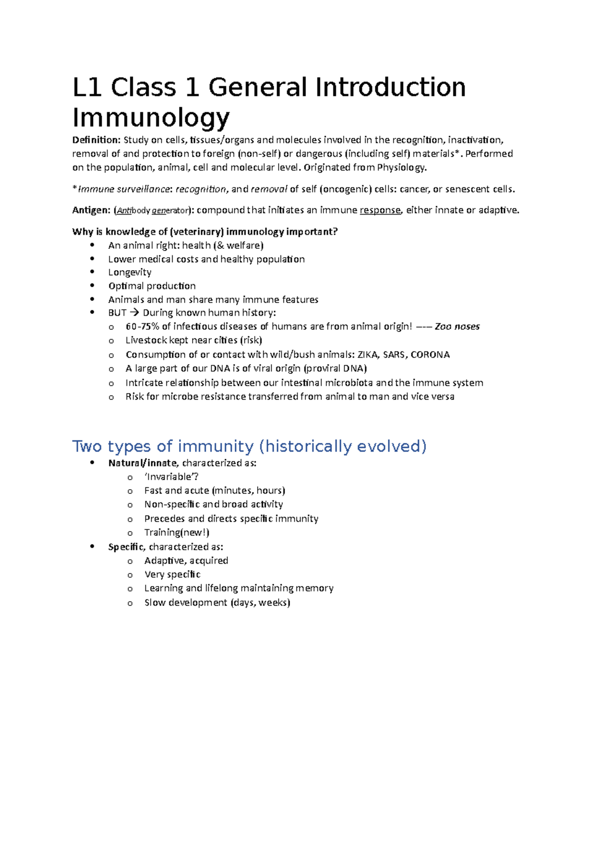 L1 Class 1 General Introduction Immunology - L1 Class 1 General ...