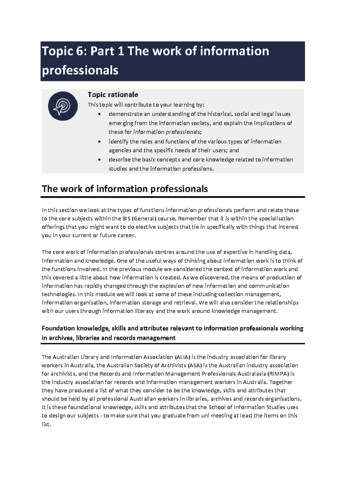 Module 6 - Part 1 - Weekly notes - Topic 6: Part 1 The work of ...