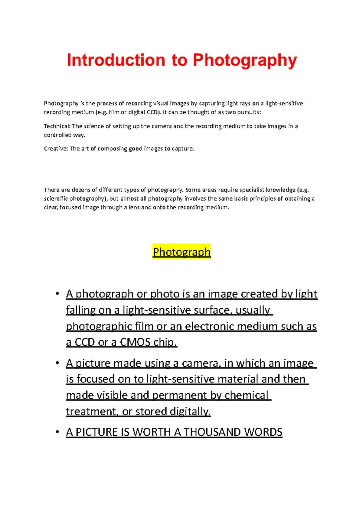 07-09-17 Introduction to Photography - Photography is the process of ...