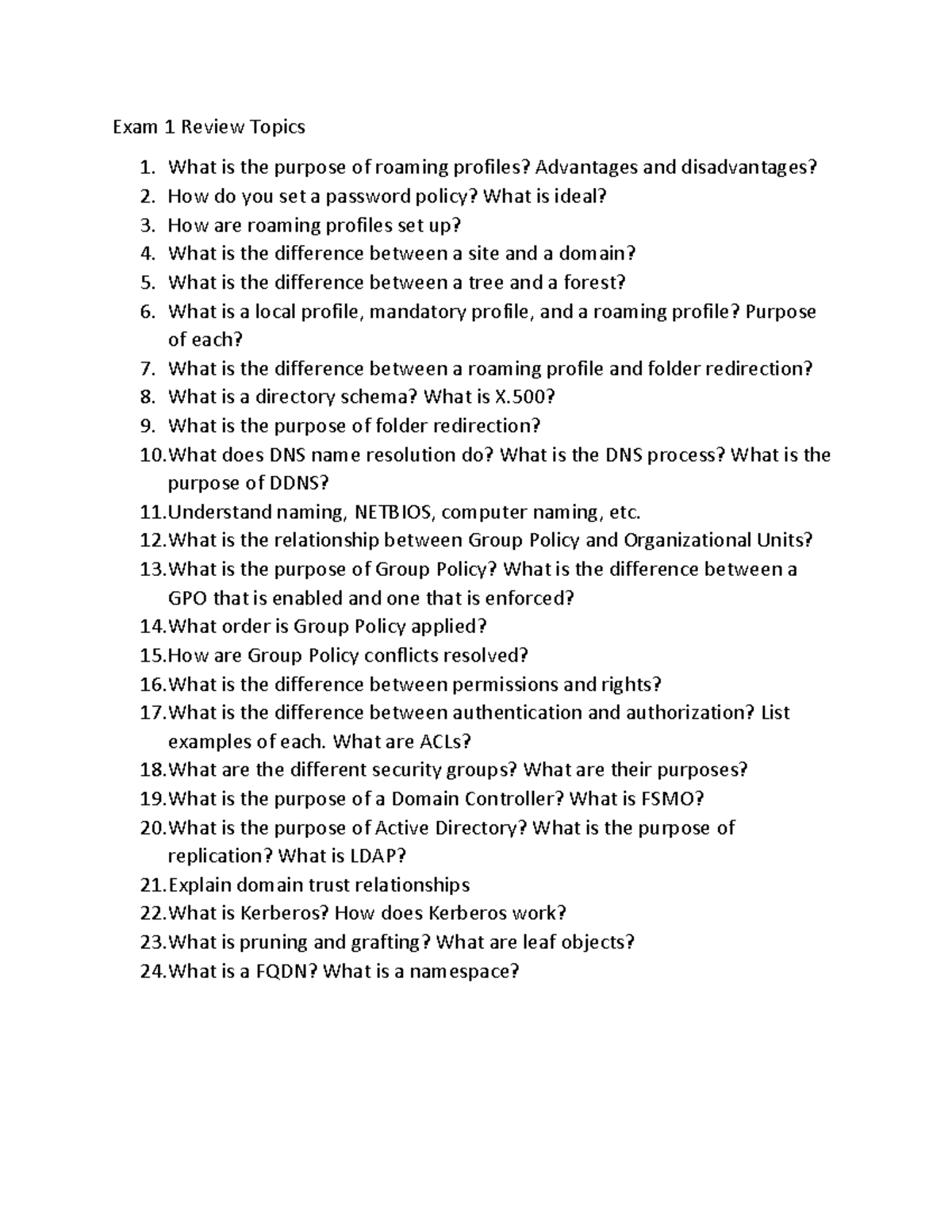 Review List for Exam 1 - Exam 1 Review Topics 1. What is the purpose of ...