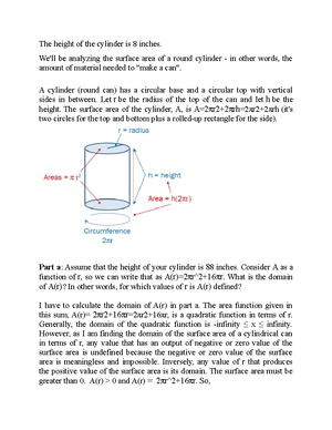 Surface Area - The height of the cylinder is 8 inches. We'll be ...