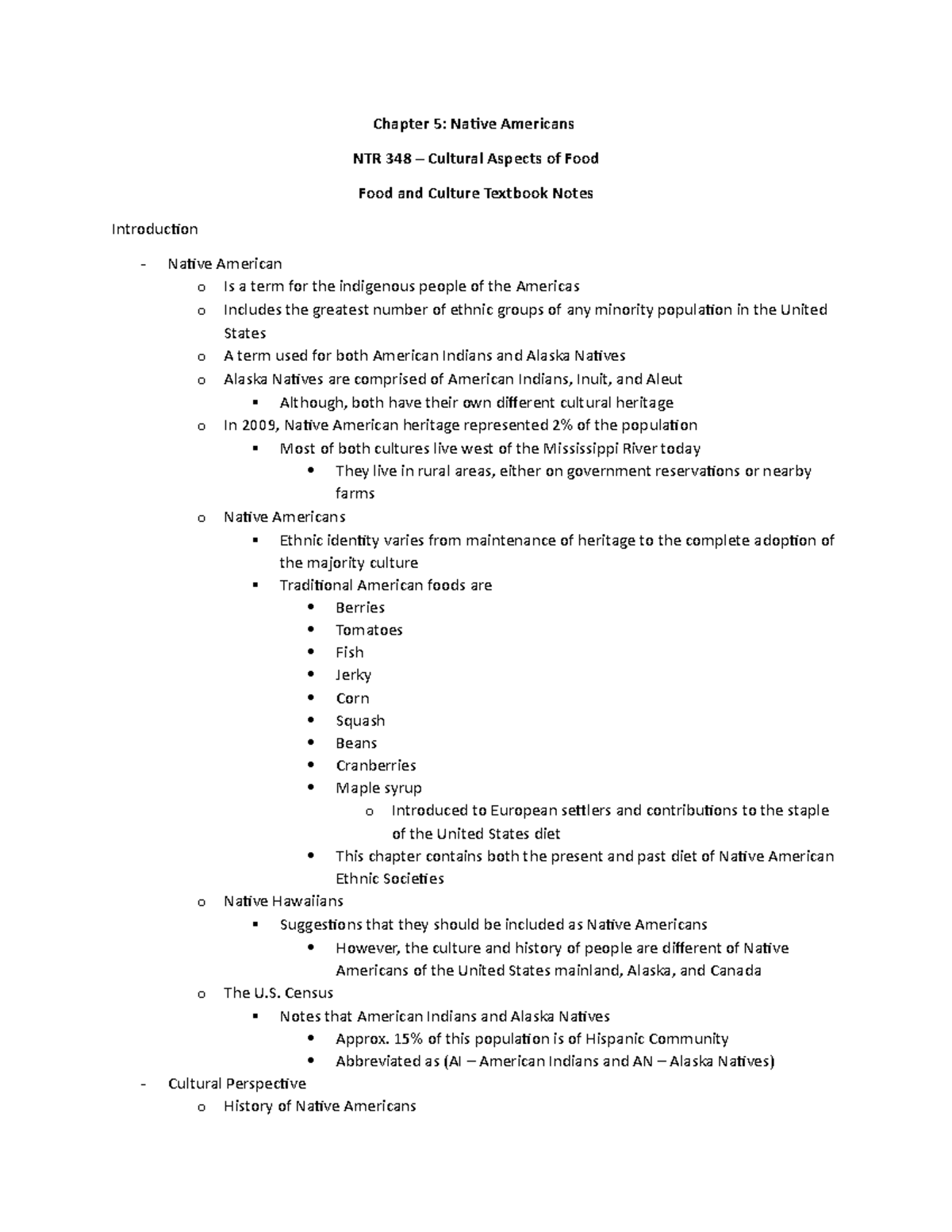 Chapter 5 - Native Americans - Chapter 5: Native Americans NTR 348 ...