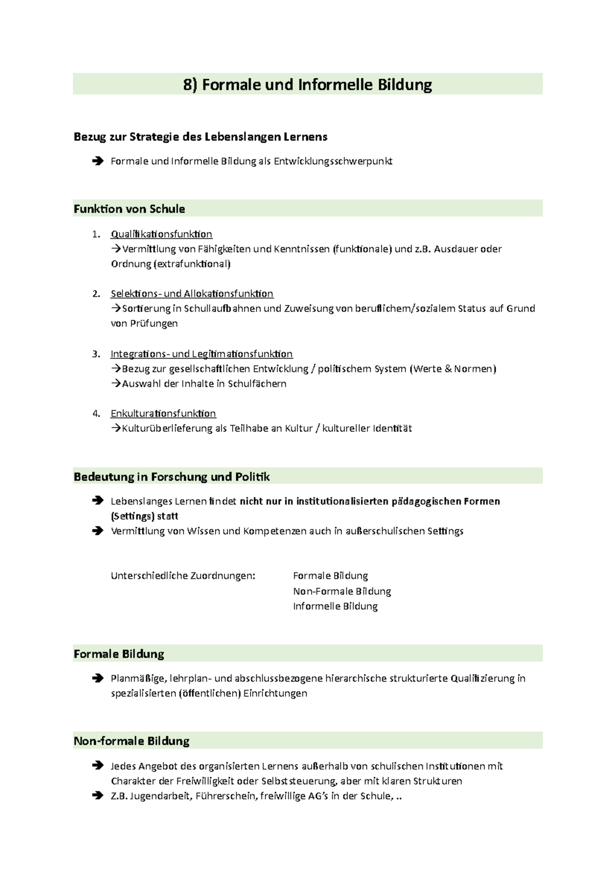 8) Formale und Informelle Bildung - Ausdauer oder Ordnung ...