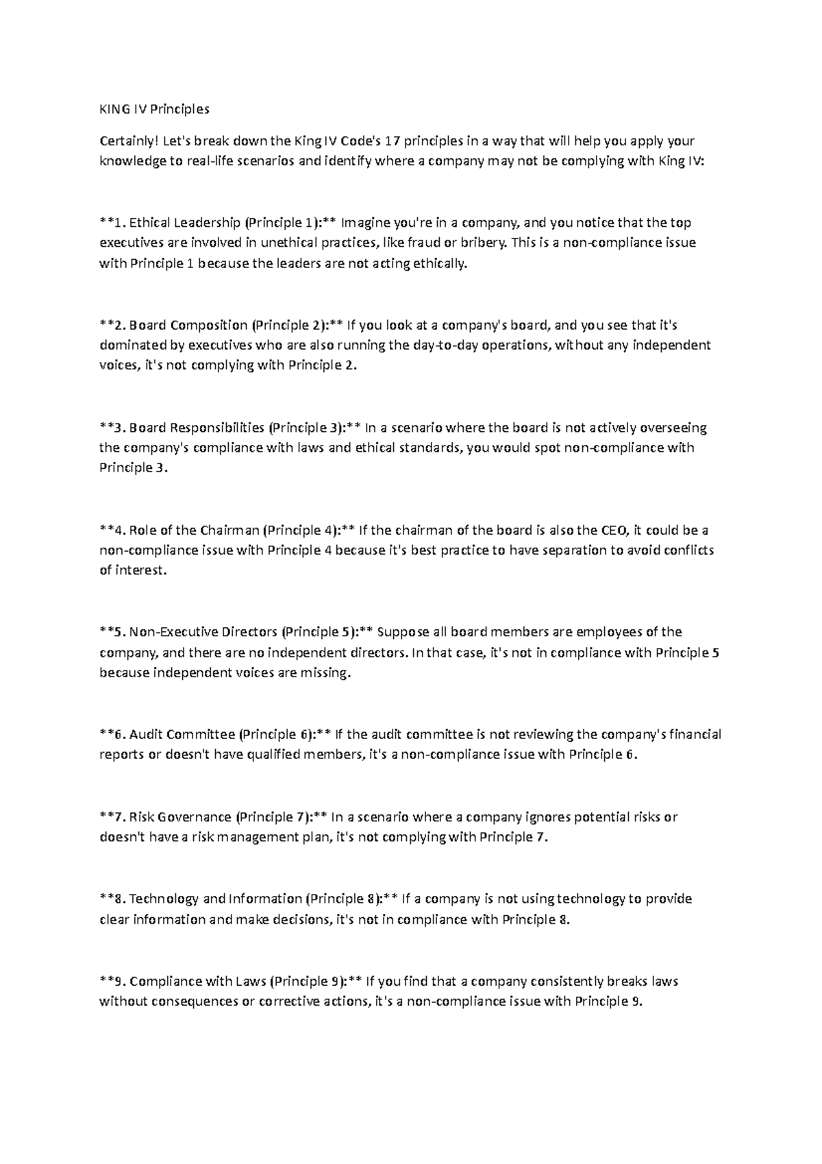 KING IV Principles - practice material - KING IV PrinciplesCertainly ...