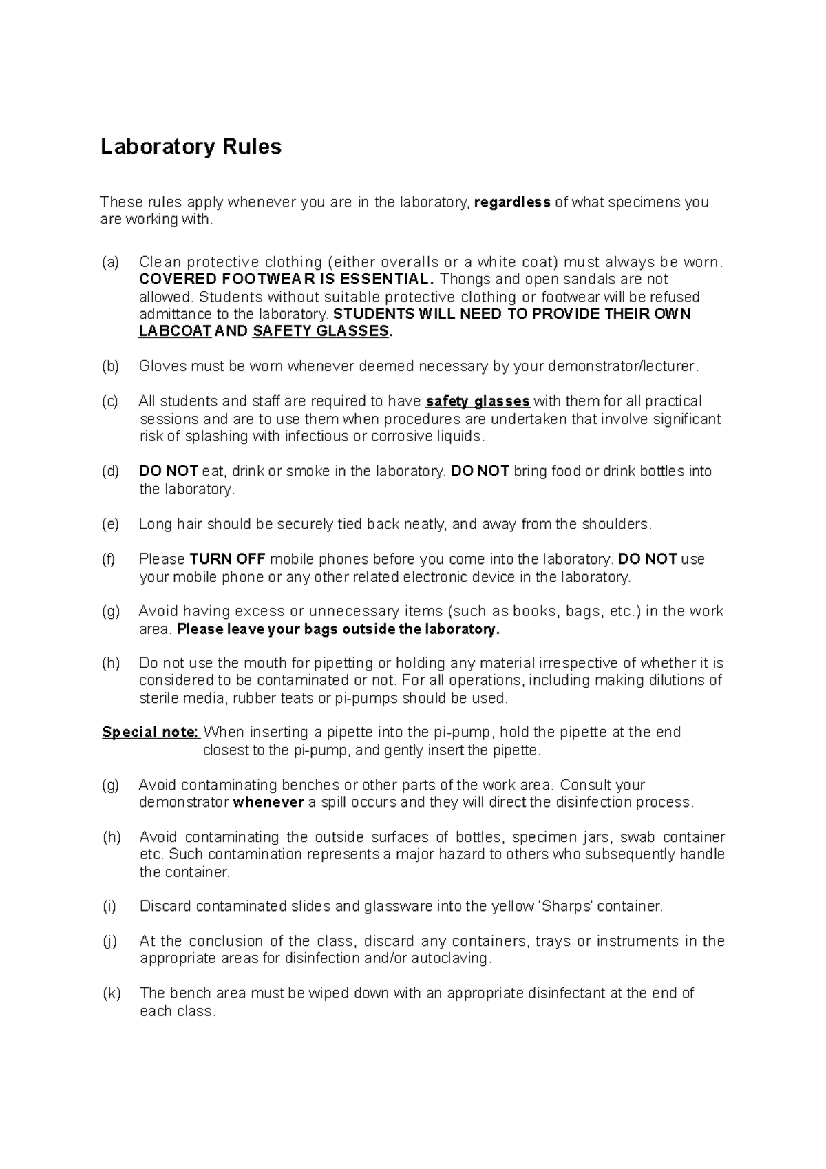 CHI205 Microbiology practical Week 3 and 4 - Laboratory Rules These ...