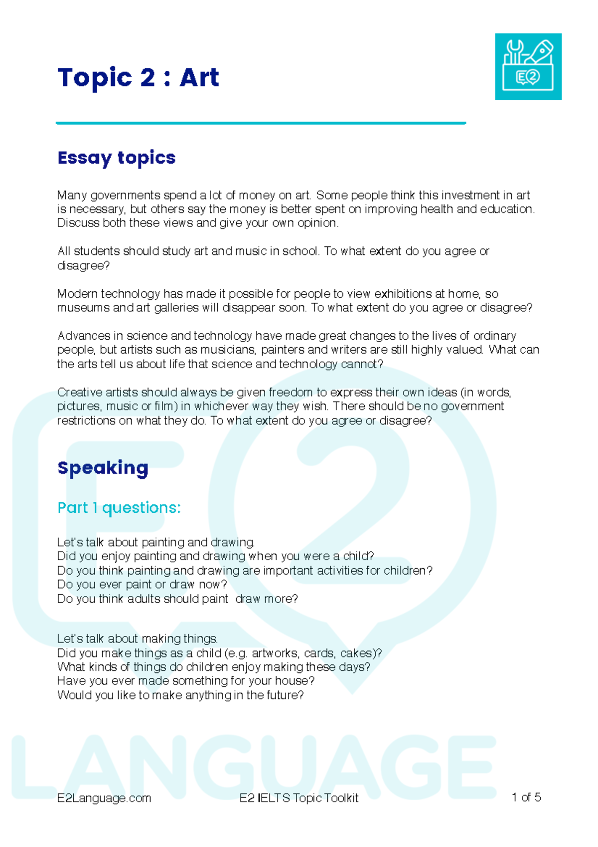 E2 Ielts Topic Toolkit Art - Topic 2 : Art ...