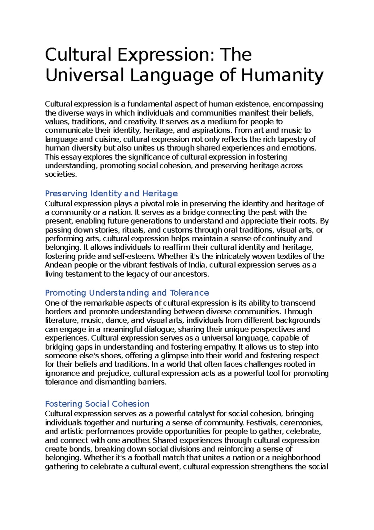 Cultural Expression- The Universal Language of Humanity - Cultural ...