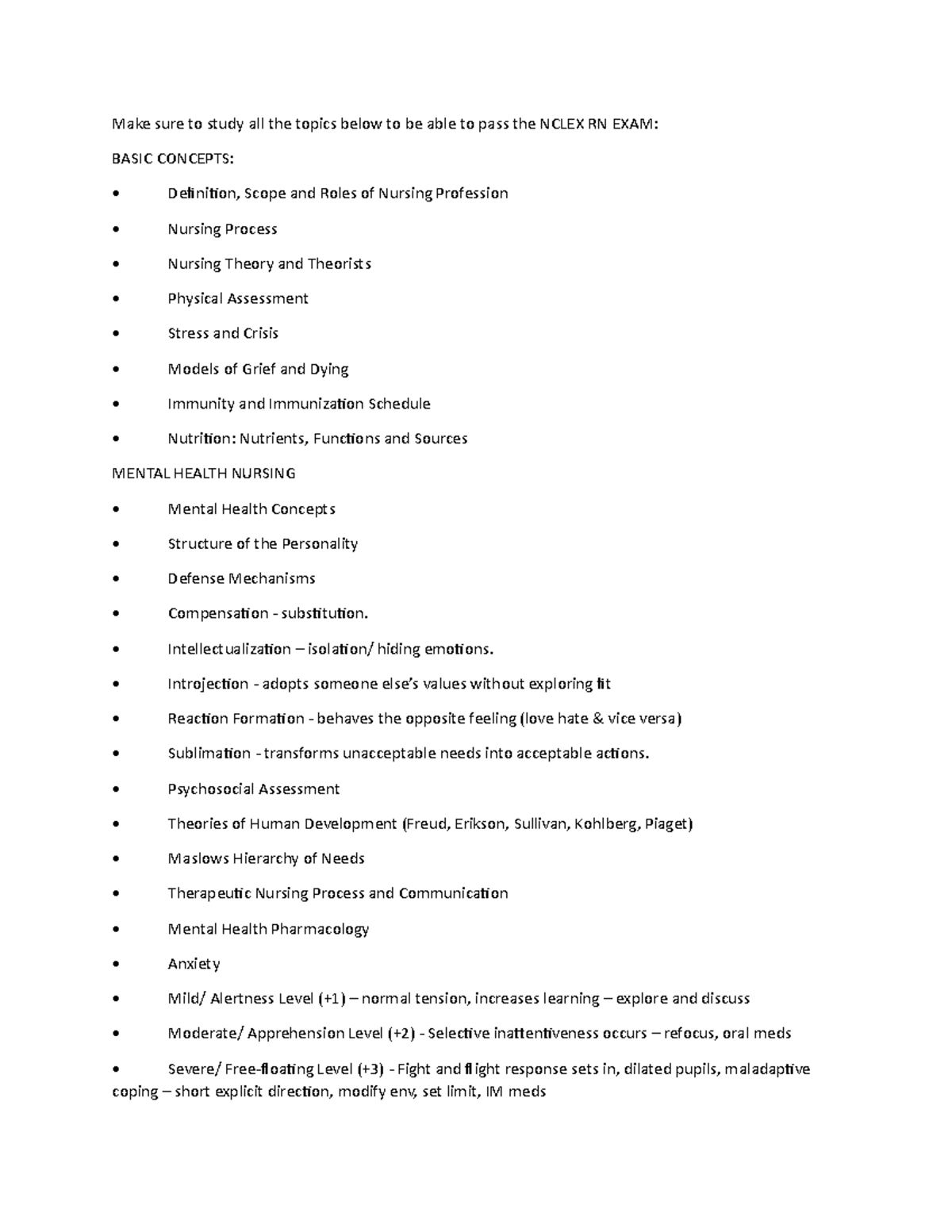 Nclex Topics - Must Review these before Nclex - Shared document - Make ...