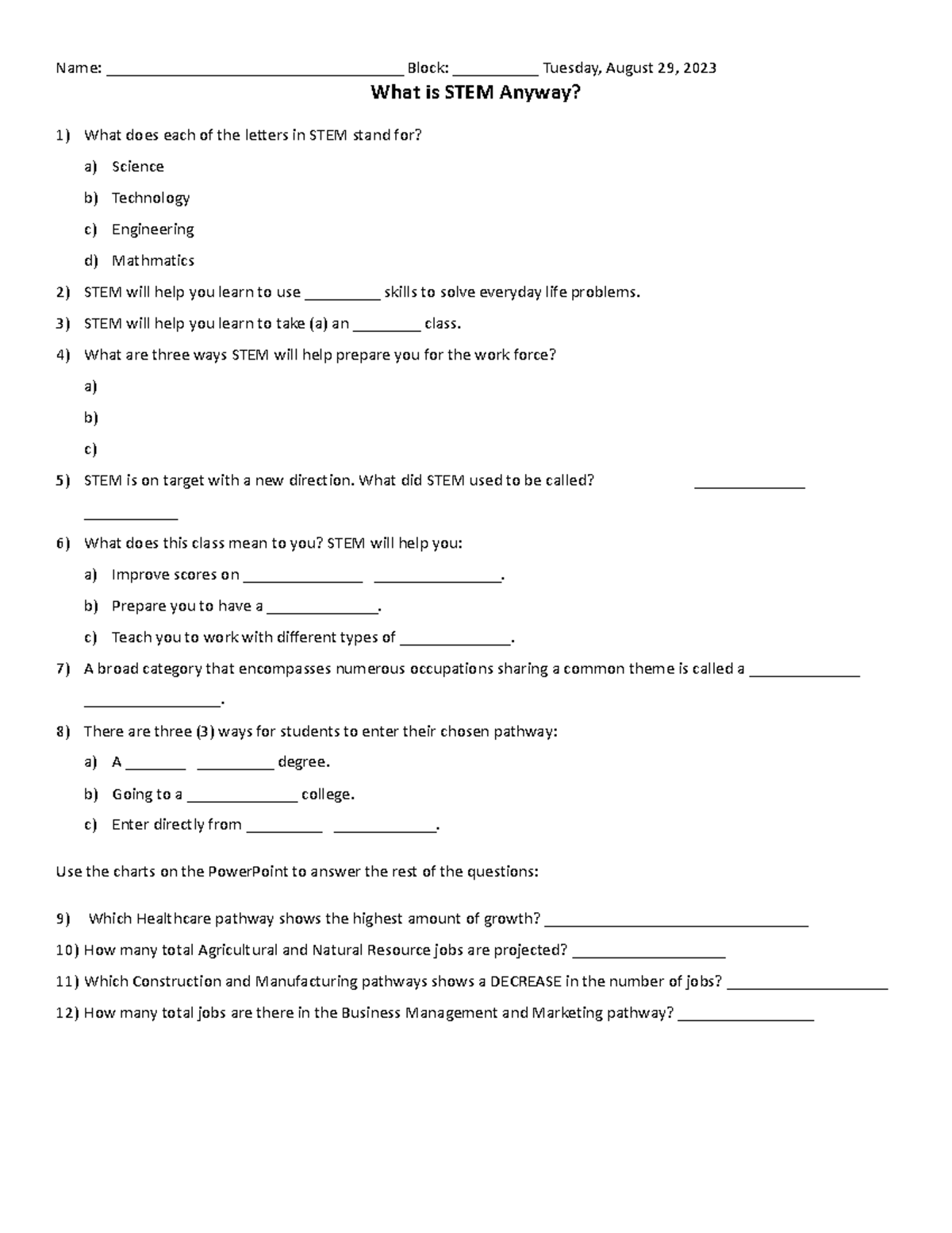What is STEM Anyway worksheet for PP - Name ...