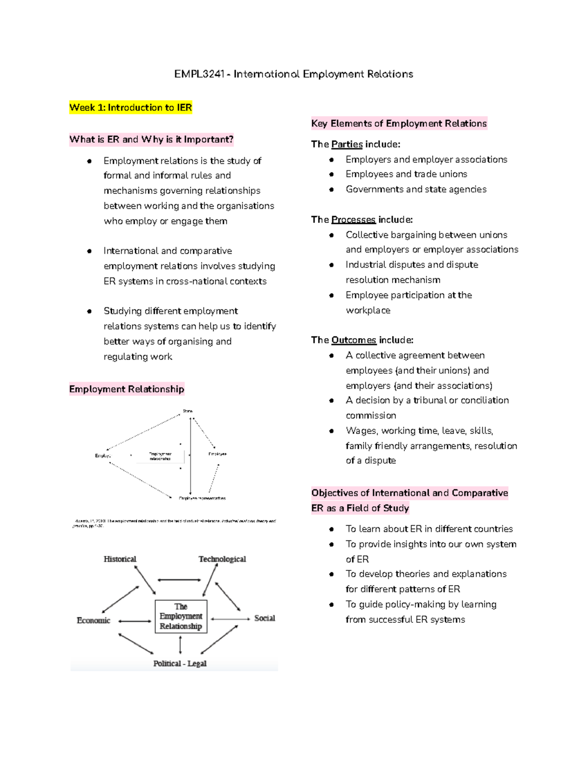EMPL3241 Exam Notes - Exam content summary for Semester 2, 2021 ...