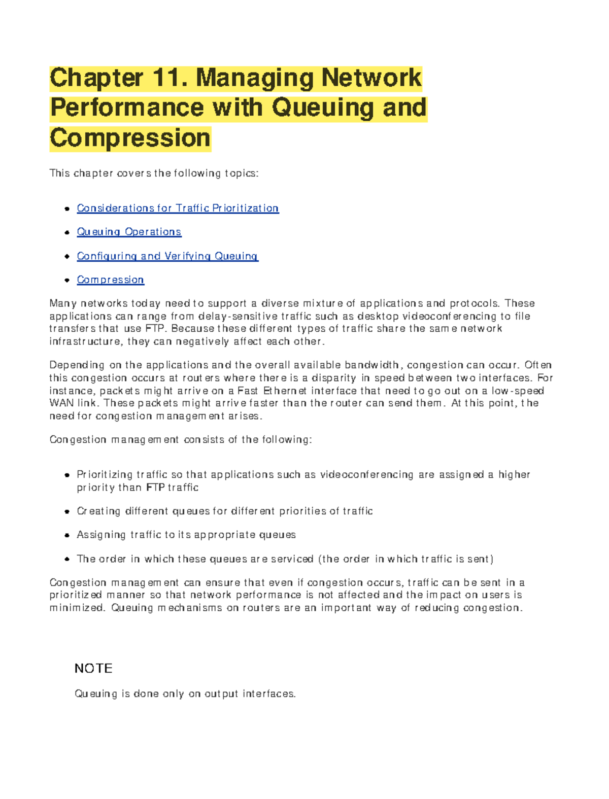 Chapter 11. Managing Network Performance with Queuing and Compression - Table of Content s I ...
