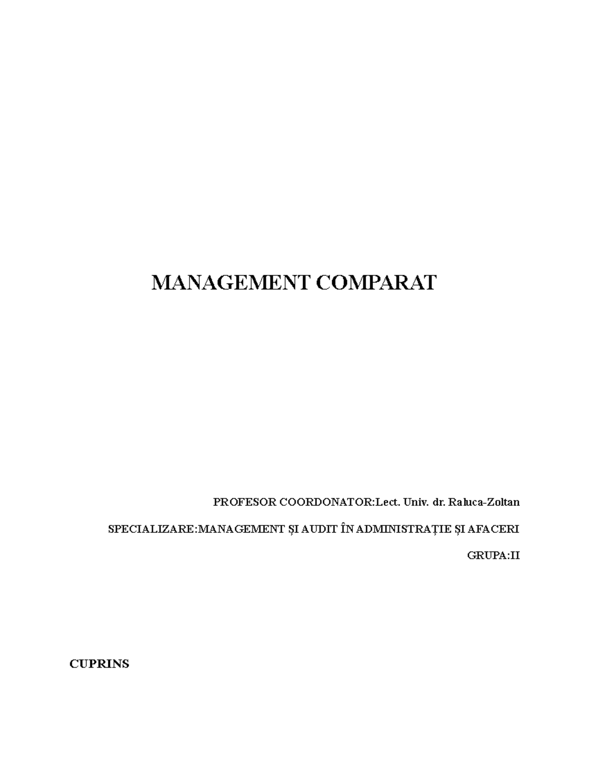 Management Comparat - Proiect curs - MANAGEMENT COMPARAT PROFESOR ...