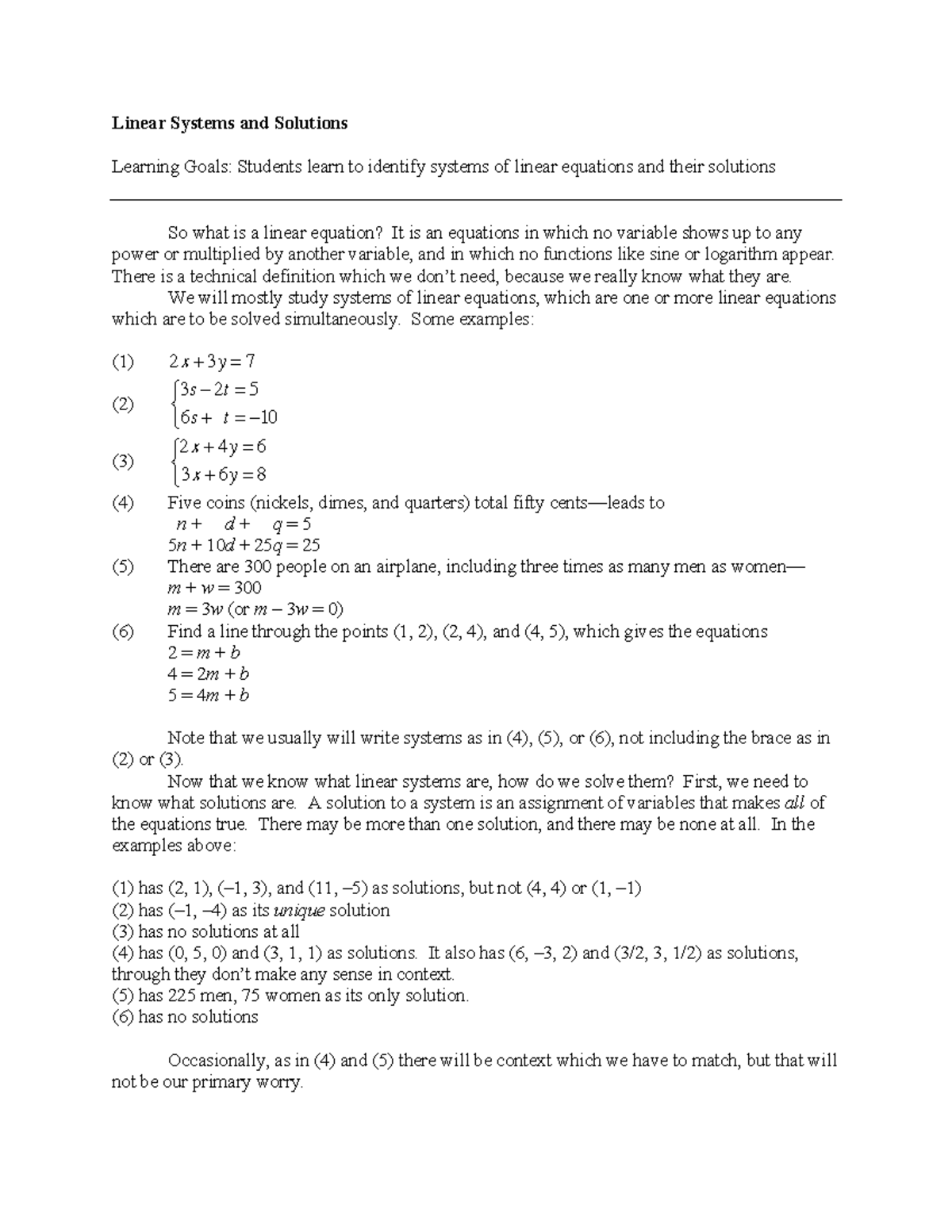 03 Sys & Soln - intro to linear systems - Linear Systems and Solutions ...
