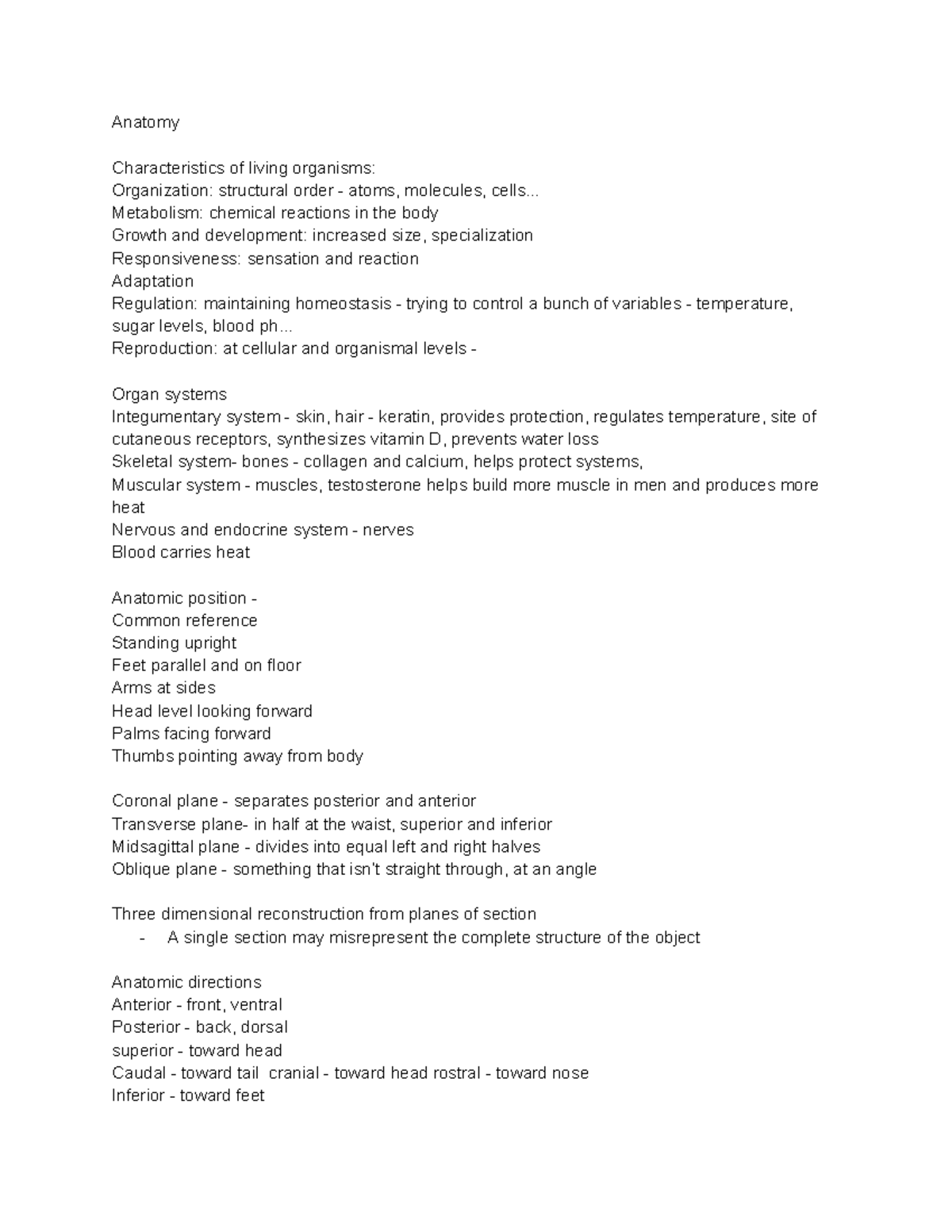 Anatomy- study guide - Google Docs - Anatomy Characteristics of living ...