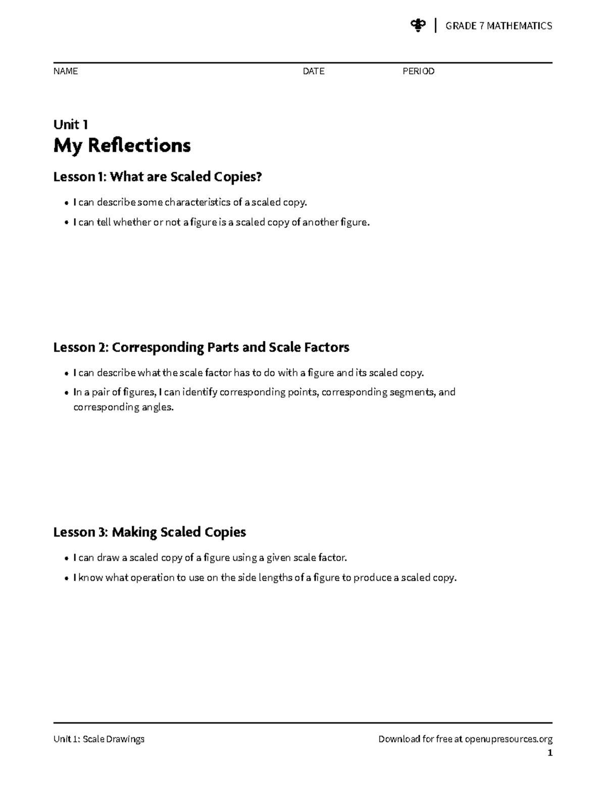 Scalereflections - math - Unit 1 My Reflections Lesson 1: What are ...