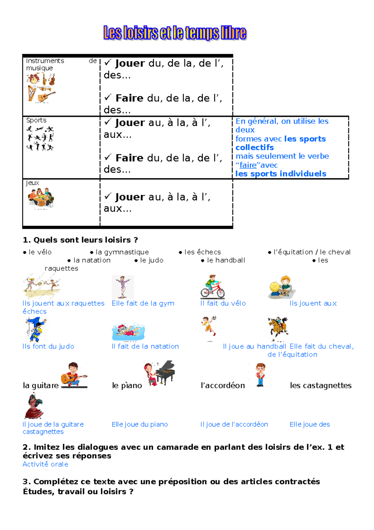 Faire du sport-Jouer d´un instrument-Solutions - Instruments de musique ...