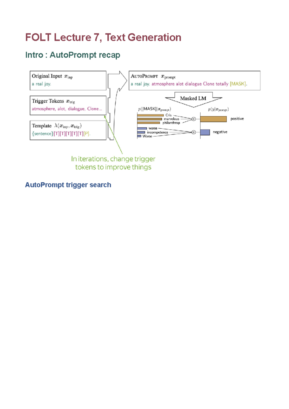 FOLT Lecture 7, Text Generation - FOLT Lecture 7, Text Generation Intro : AutoPrompt recap - Studocu