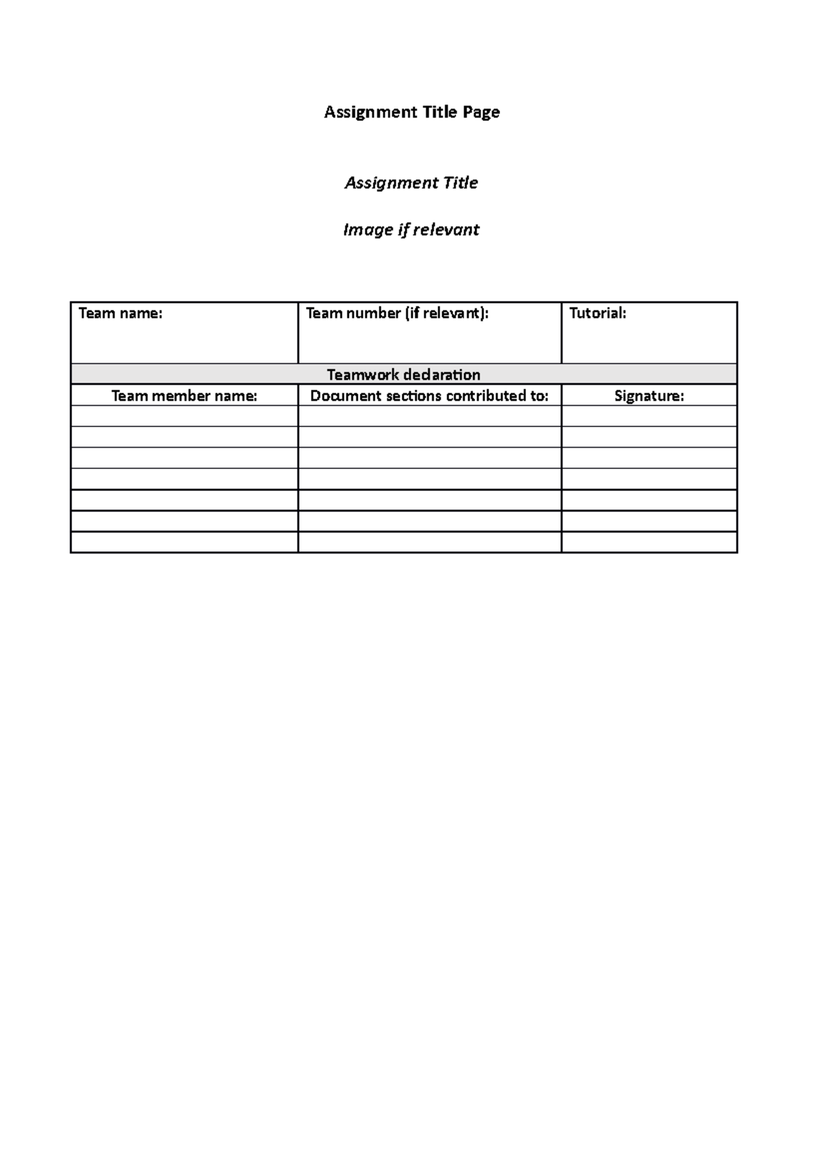 Team Proposal Template - Assignment Title Page Assignment Title Image ...